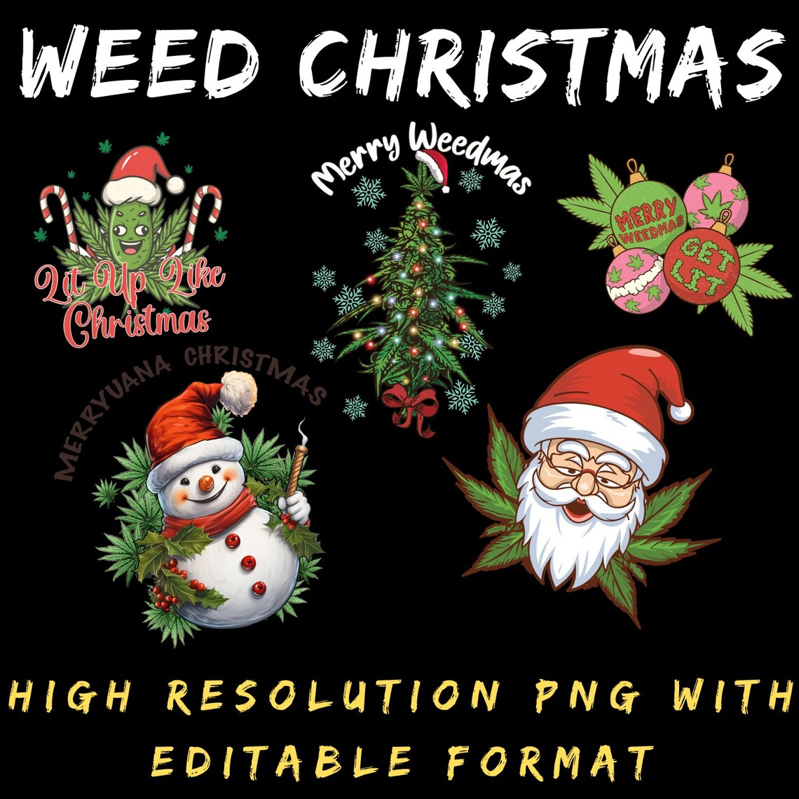Christmas Weed PNG Bundle | Funny Santa Shirt Designs (digital Download ...