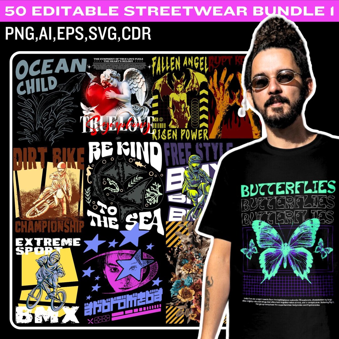 50 Editable Streetwear Bundle PART 1 | Bikers | Urban Designs | Digital ...