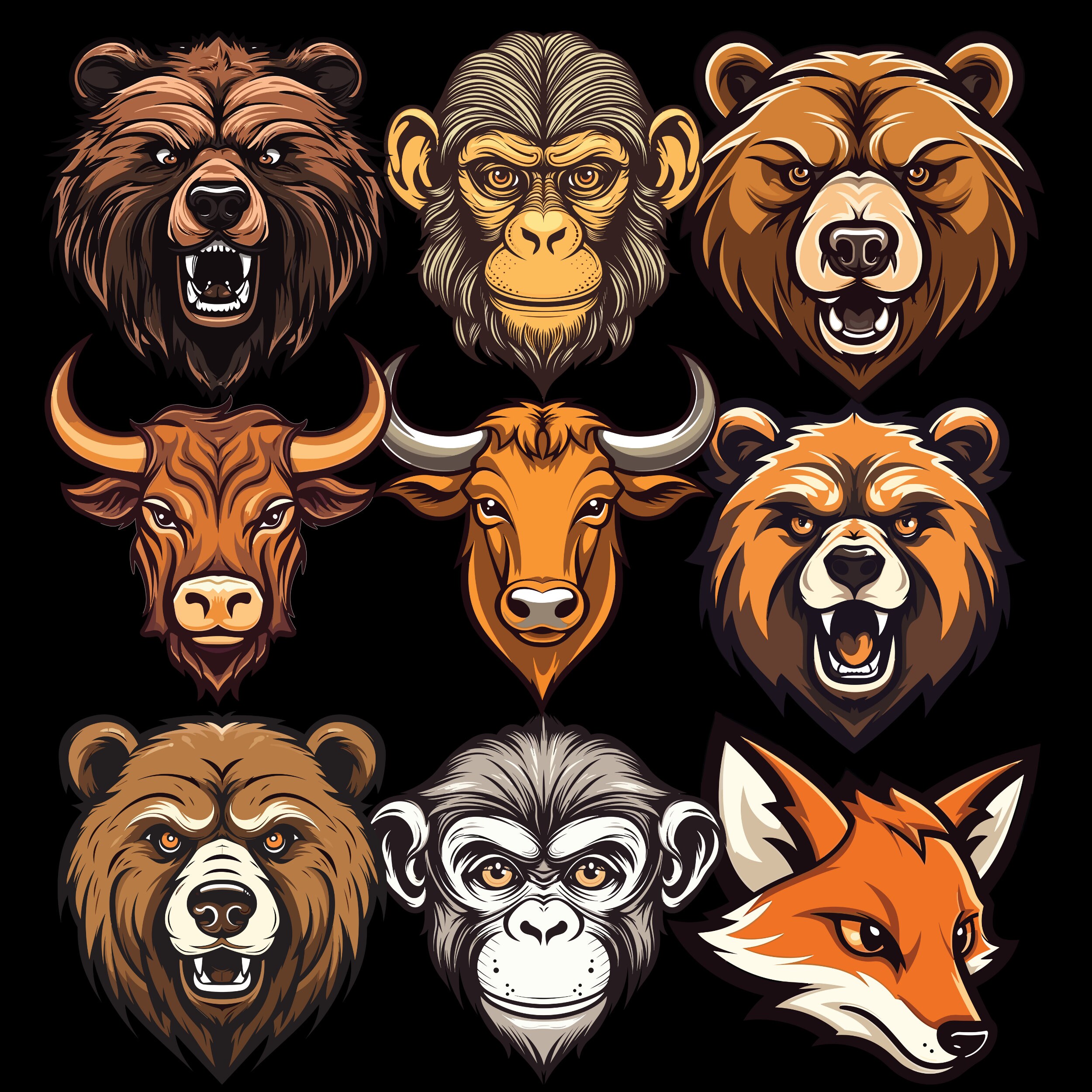 50 Animal Mascots Bundle 1 T-shirt Design Pop Culture - Etsy