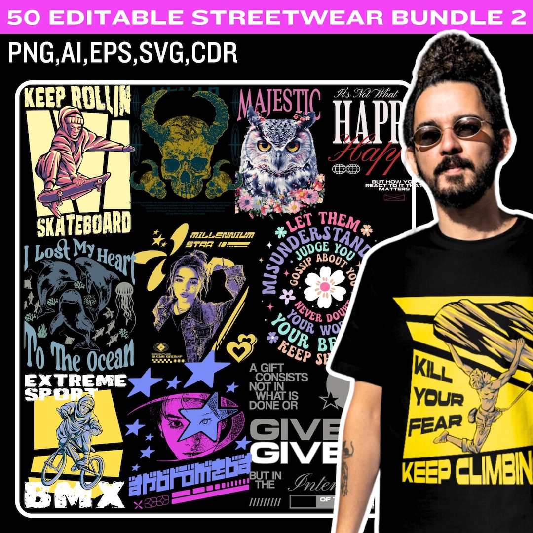 50 Editable Streetwear Bundle PART 2 | Bikers | Urban Designs | Digital ...