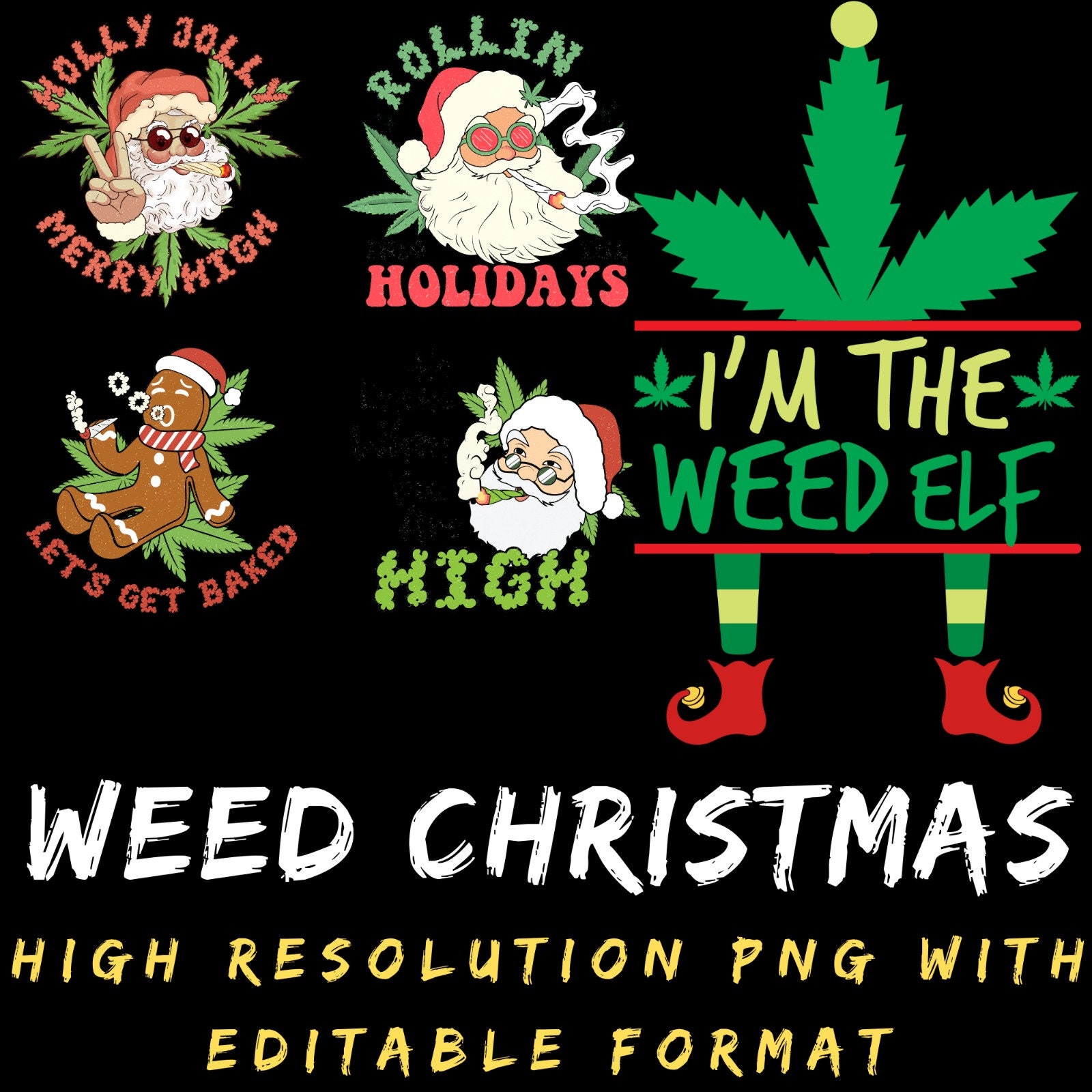 Christmas Weed PNG Bundle | Funny Santa Shirt Designs (digital Download ...