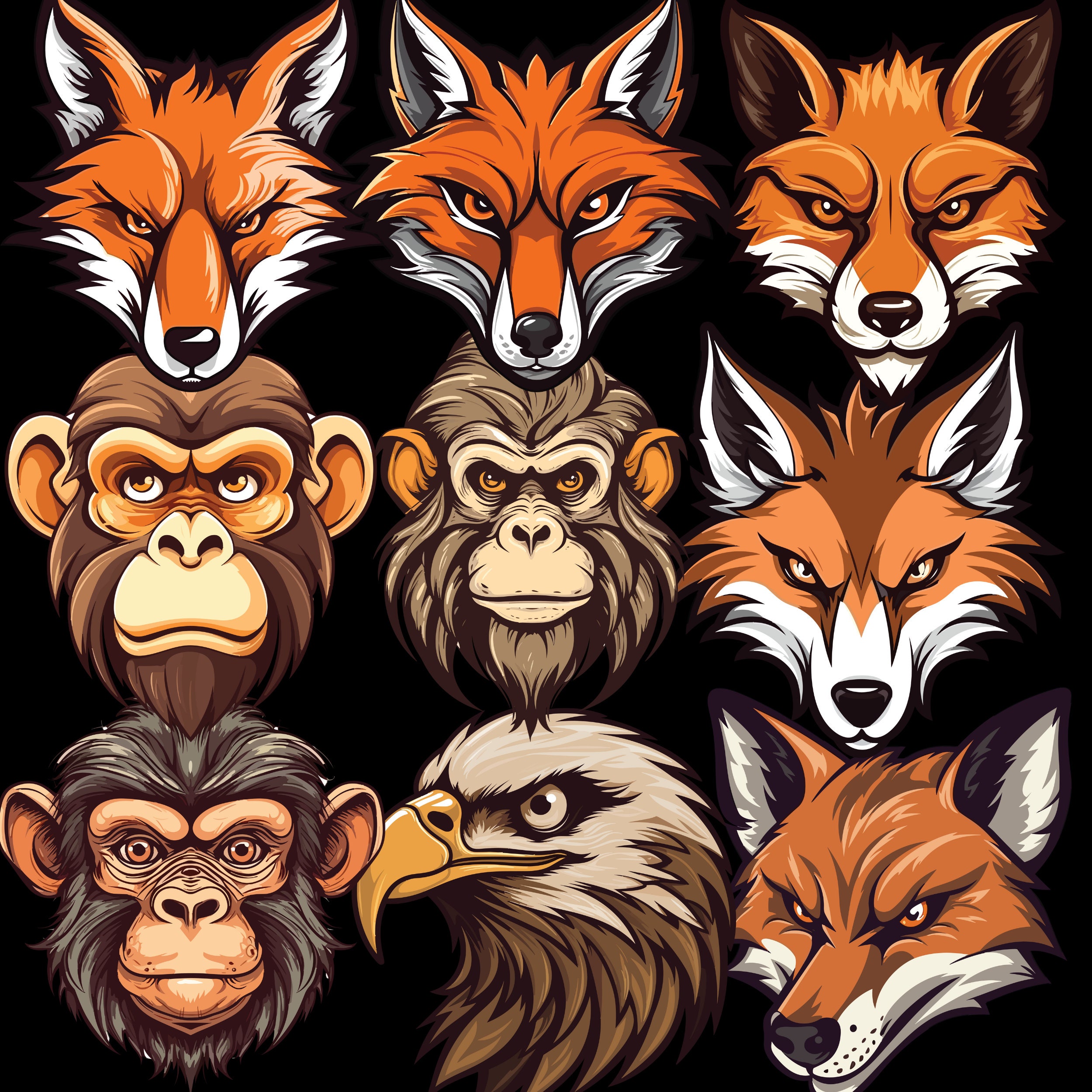 50 Animal Mascots Bundle 1 T-shirt Design Pop Culture - Etsy