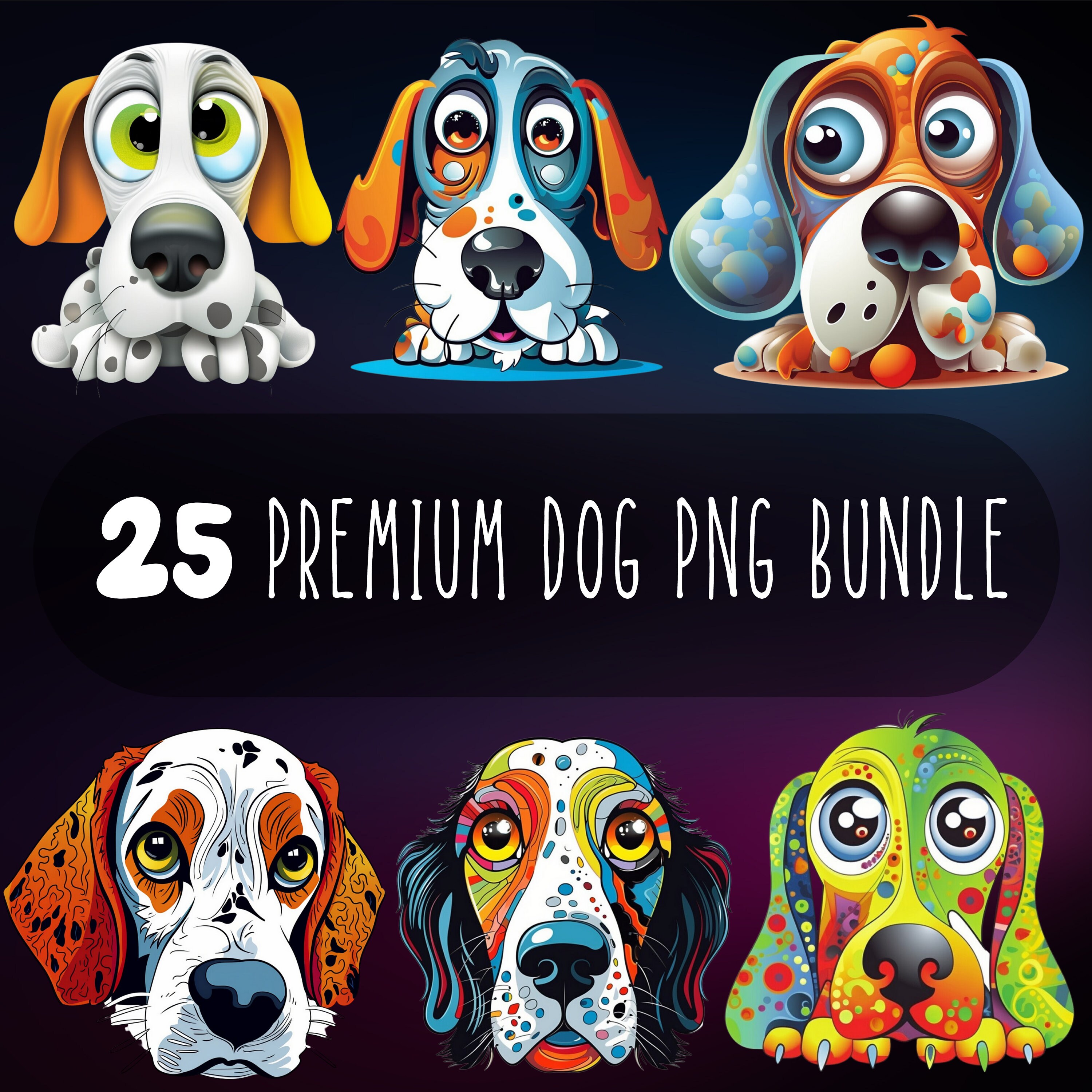25 Dog Illustration PNG Bundle Fur Art Dog Lover Design Pet Tshirt Dog ...
