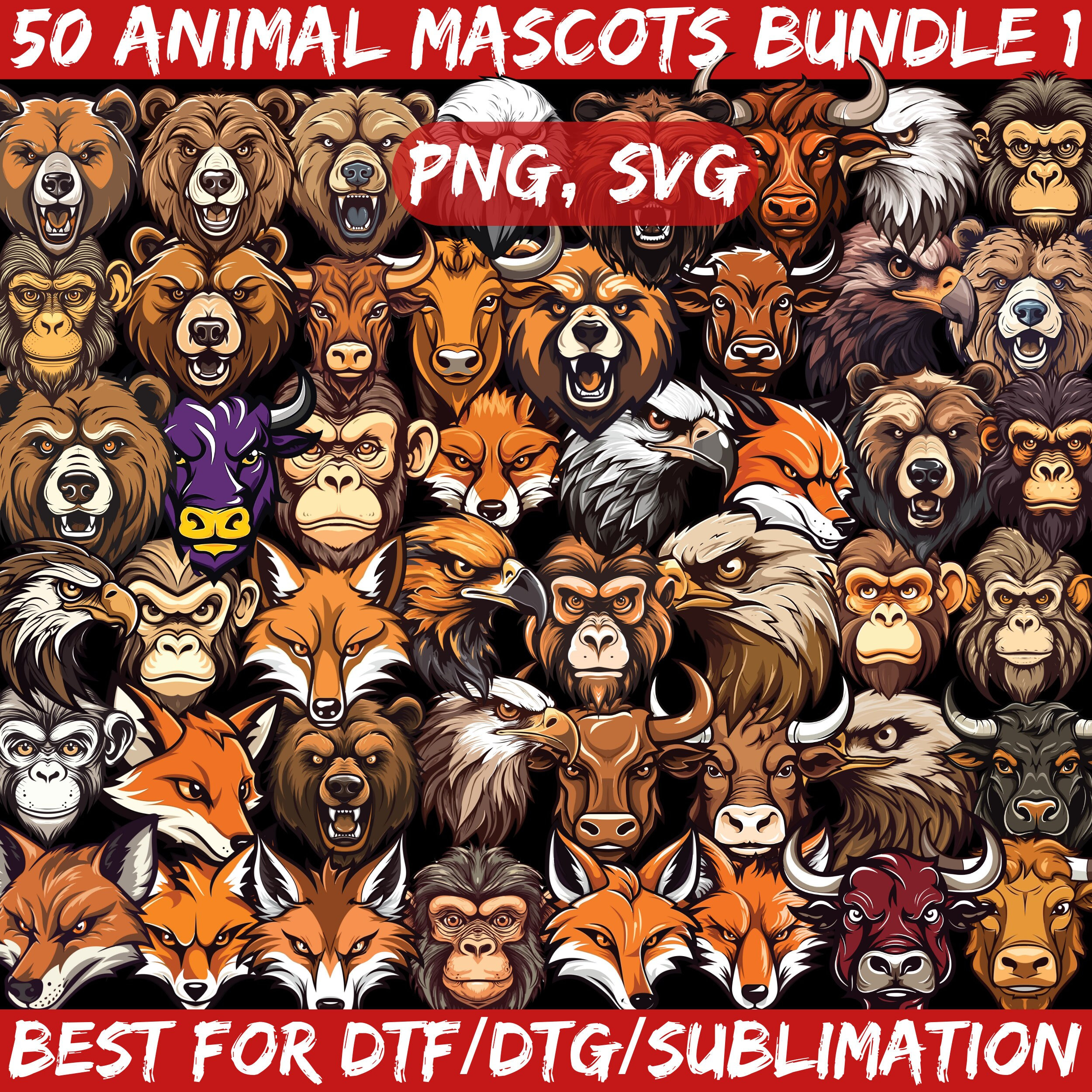 50 Animal Mascots Bundle 1 T-shirt Design Pop Culture High Quality ...