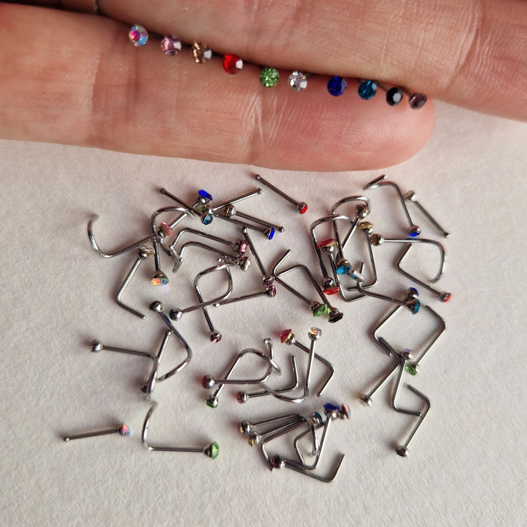 10 X Nose Studs Surgical Steel Set I L Screw Shape Straight Ball Ended L Shape Corkscrew Curved ...