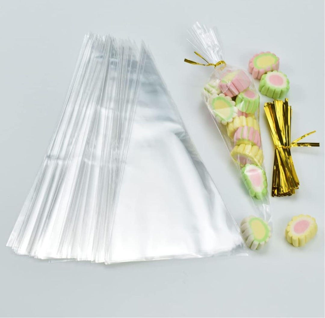 Clear Cone Sweet Bags With Twist Ties: 9x5 Party Favor Cellophane Bags ...