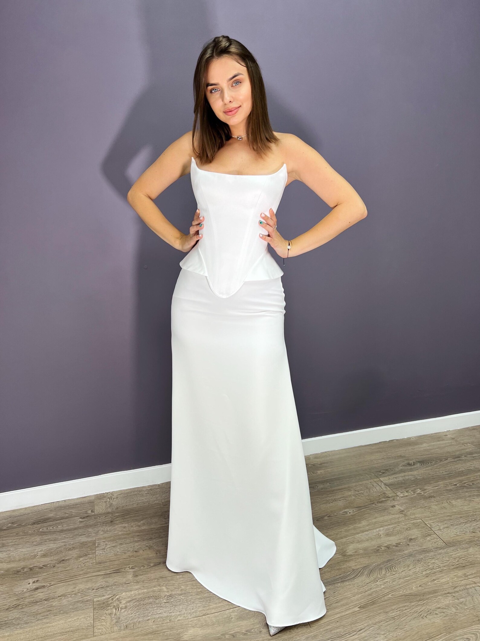Elegant Satin Corset and Crepe Skirt Set, Basque Style Corset, Modern ...