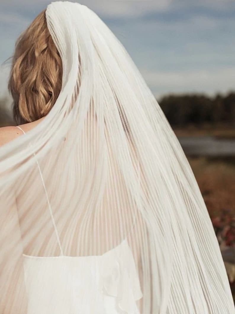 Pleated Wedding Veil | Modern Bridal Veil With Soft Vertical Pleats ...