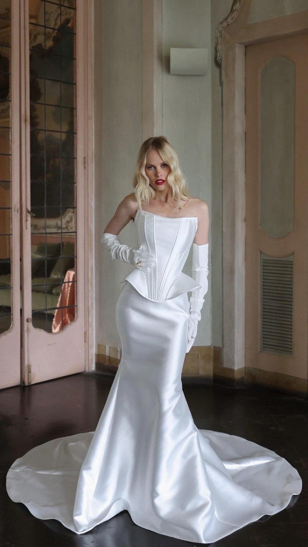 Basque Waistline Corset Mikado Mermaid Wedding Dress, Slinky Mikado ...