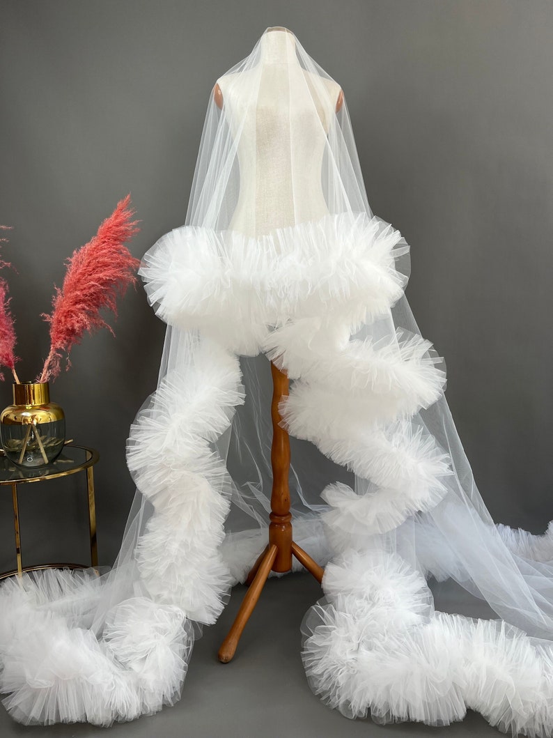 Fluffy Veil Ruffled Tulle Cathedral Wedding Veil - Romantic Frill ...