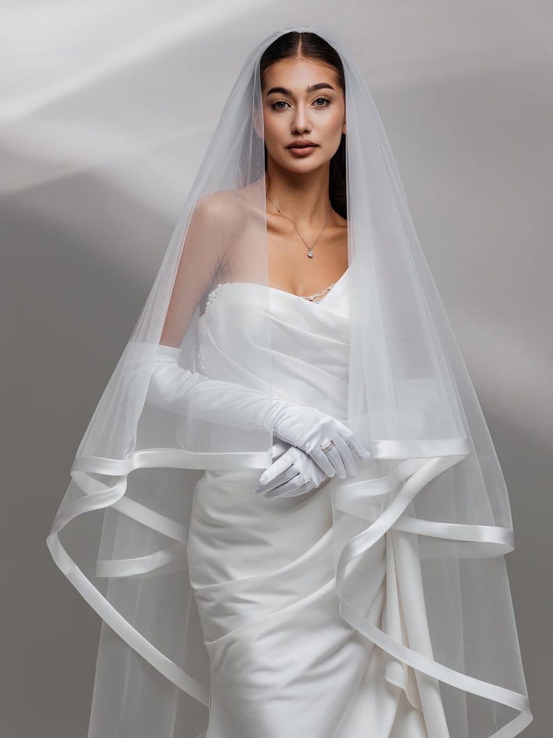 Elegant Satin-trim Bridal Veil - Classic 150cm Width, High-quality ...