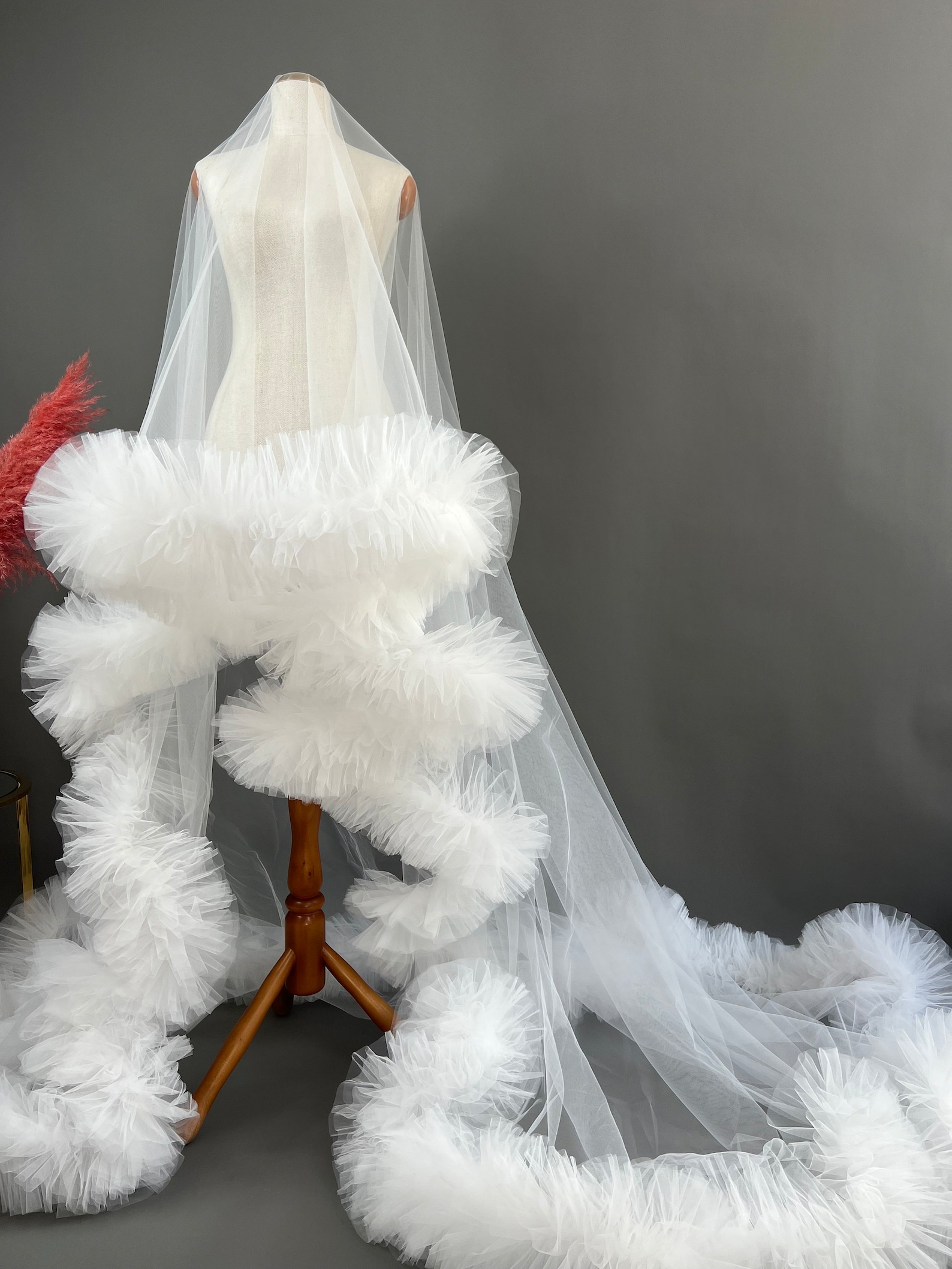 Fluffy Veil Ruffled Tulle Cathedral Wedding Veil - Romantic Frill ...