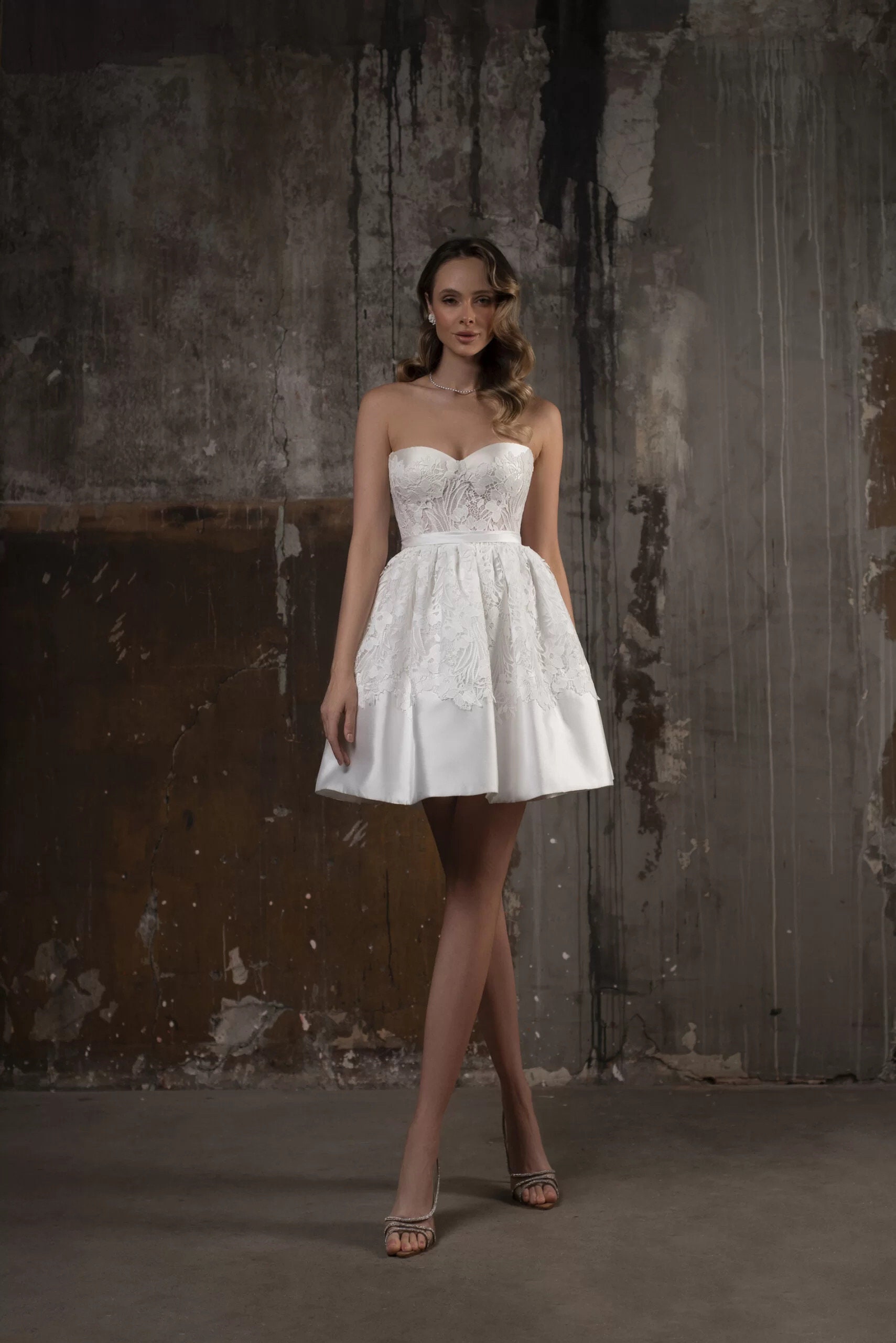 Charming Lace Embroidered Mini Wedding Dress, Sweetheart Neckline ...