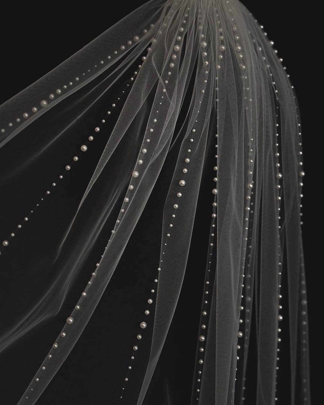 Exquisite Hand-embroidered Pearl Ray Veil | Elegant Pearl Beaded Bridal ...