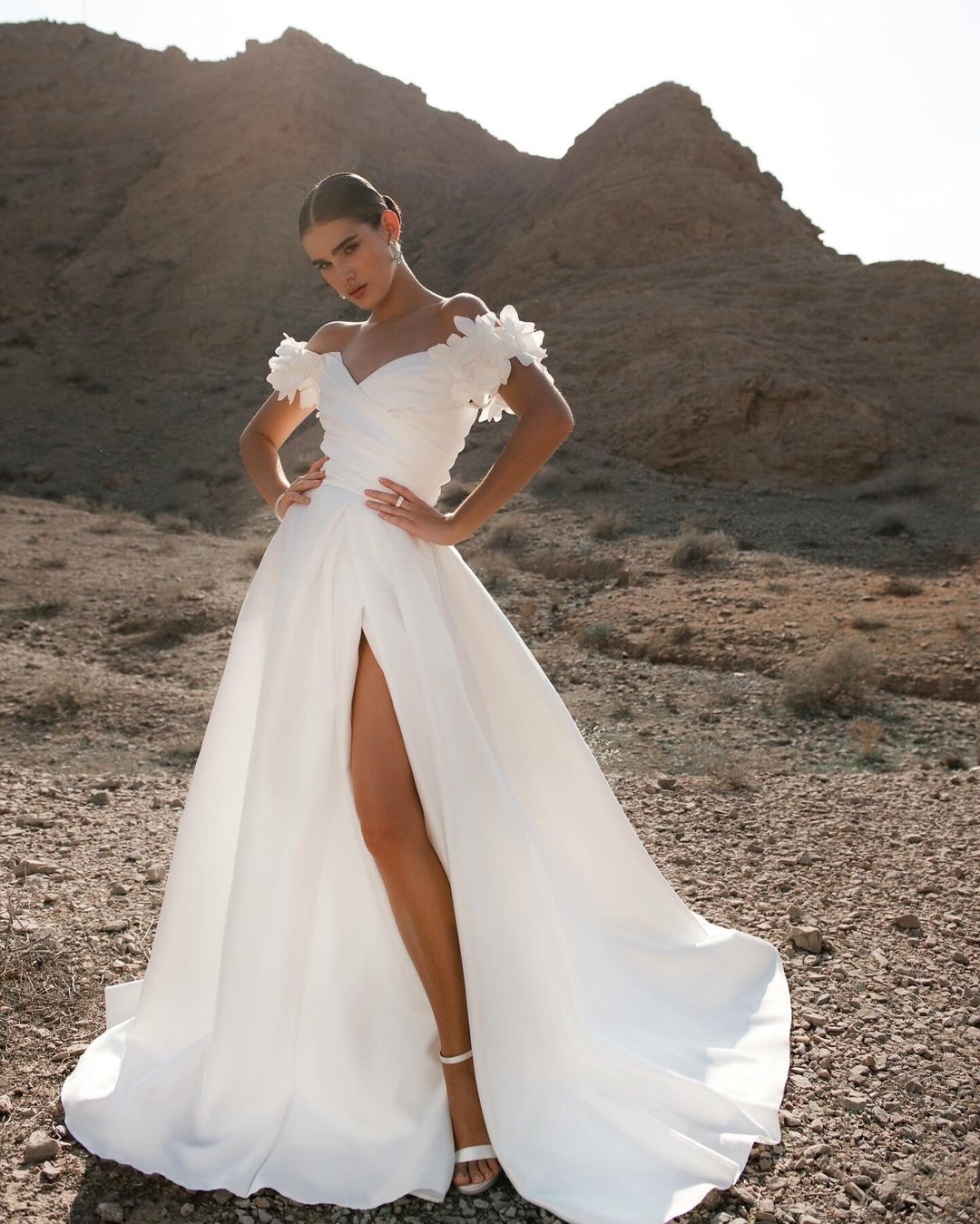 Elegant Satin Wedding Dress Classic Slit Wedding Dress Minimalist ...