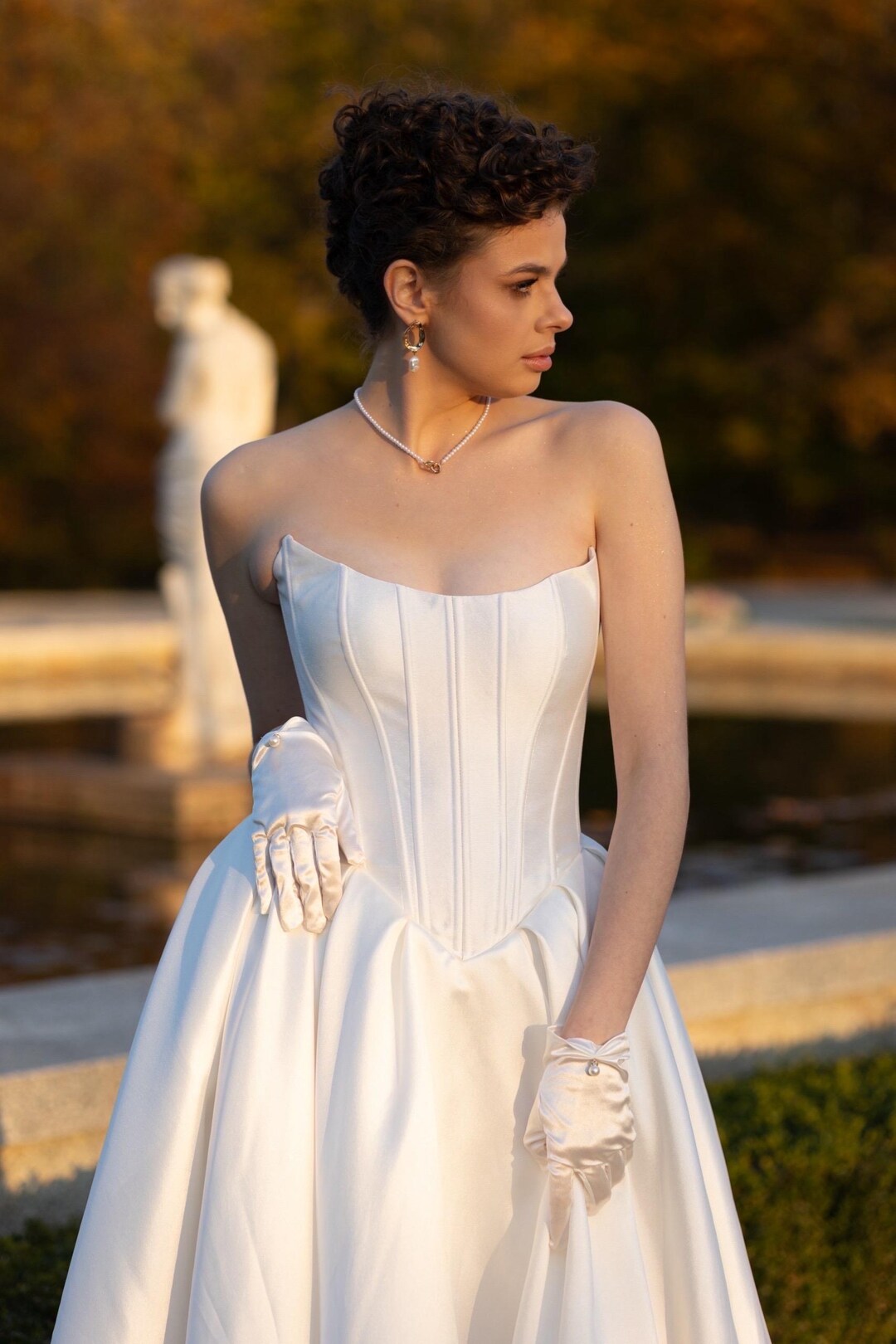 Sophisticated Satin A-line Bridal Gown With Organza Bolero, Chic Off ...