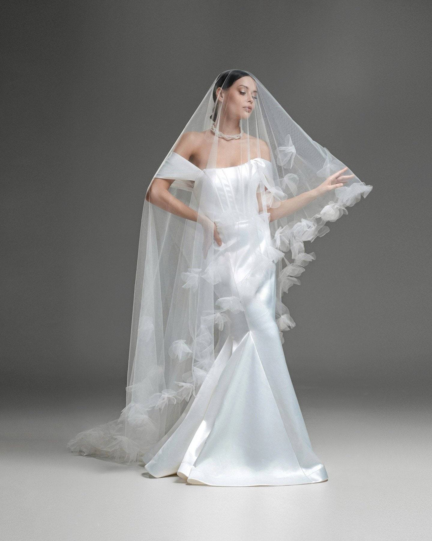 Elegant Bridal Cape Veil With 3D Floral Appliqués, Long One Tier ...