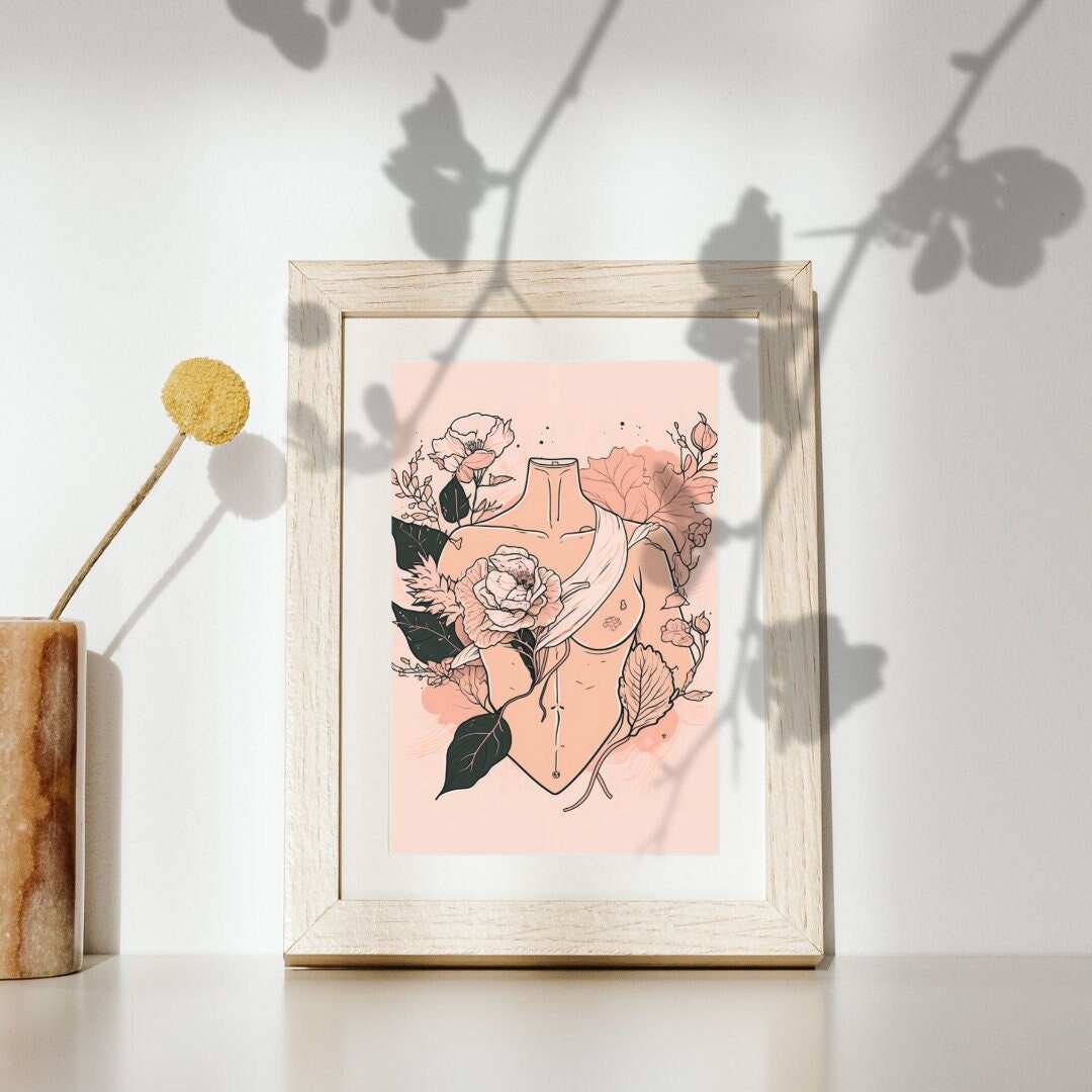 BRCA Breast Cancer Pink Line Drawing Print of Feminine Female Fertility ...