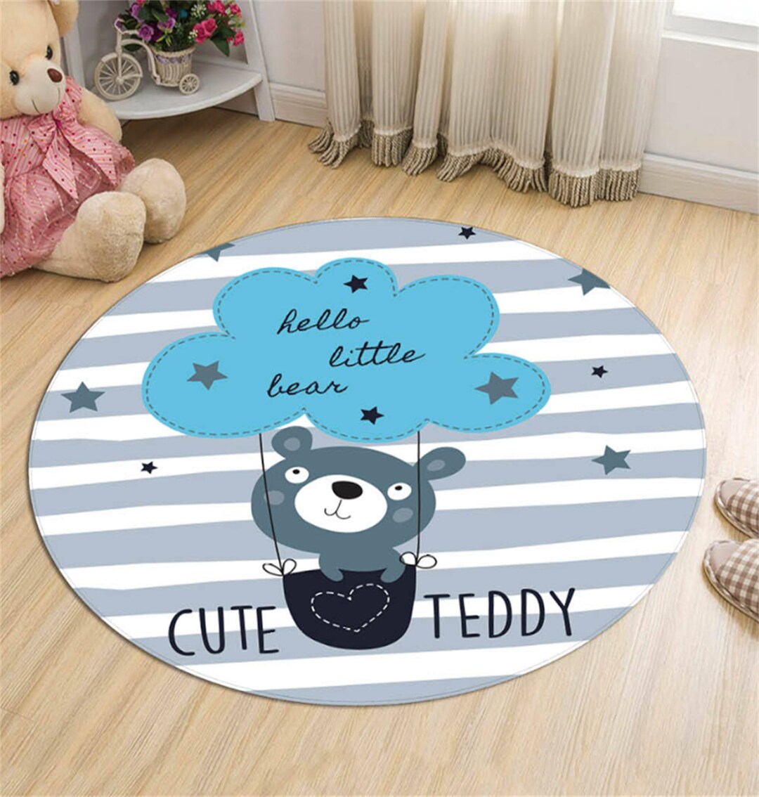 Teddy Bear Adventure Hot Air Balloon Rug Cartoon Rug Round - Etsy