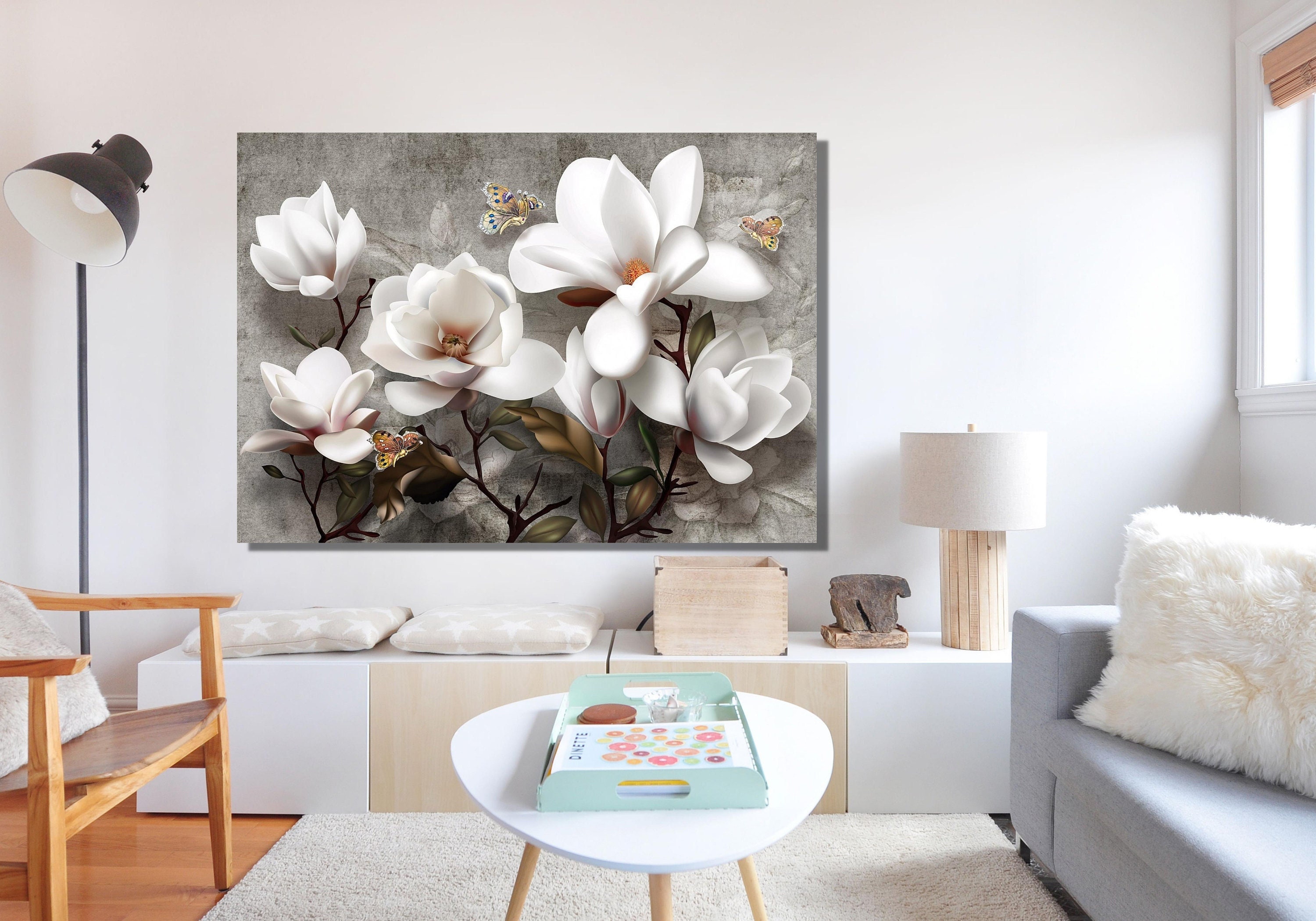 White Magnolia Painting Art, Magnolia Canvas Print, Botanical Canvas ...