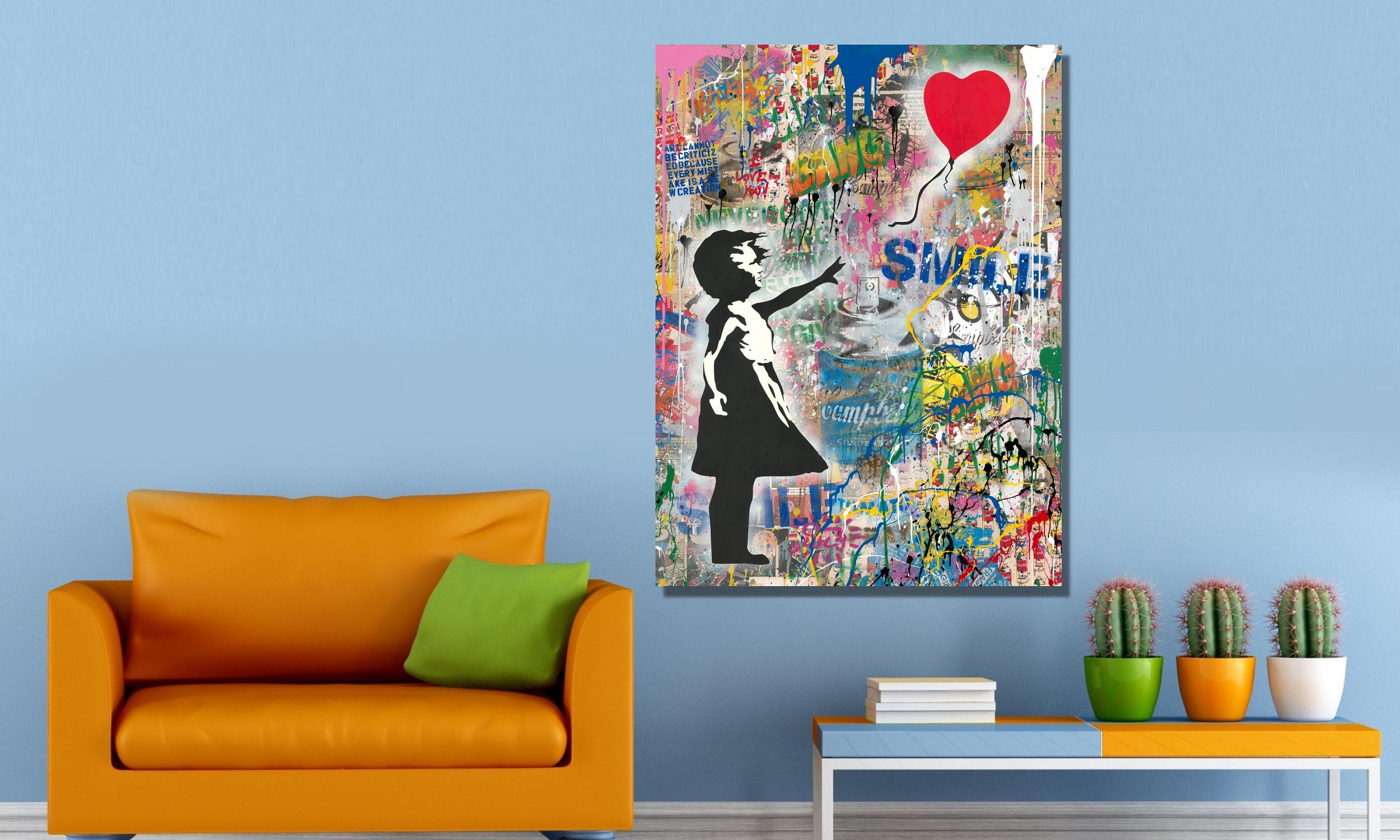 BANKSY Colorful Canvas, Banksy Child Poster, Modern Street Graffiti ...