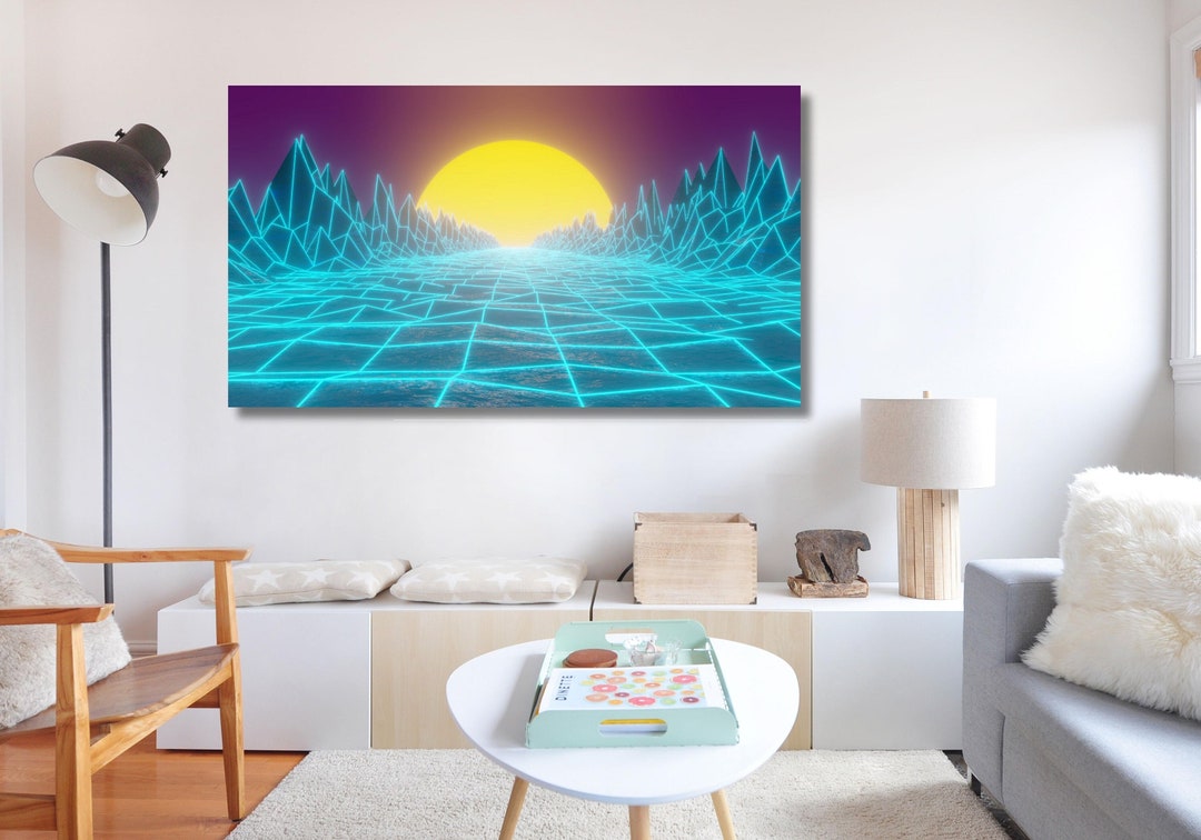 Synthwave Sunset Glass Decor, Sunset Road Canvas Decor, Glass Wall ...