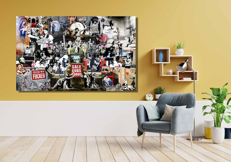 Banksy Collage Canvas Wall Artbanksy Collage Abstract Wall - Etsy