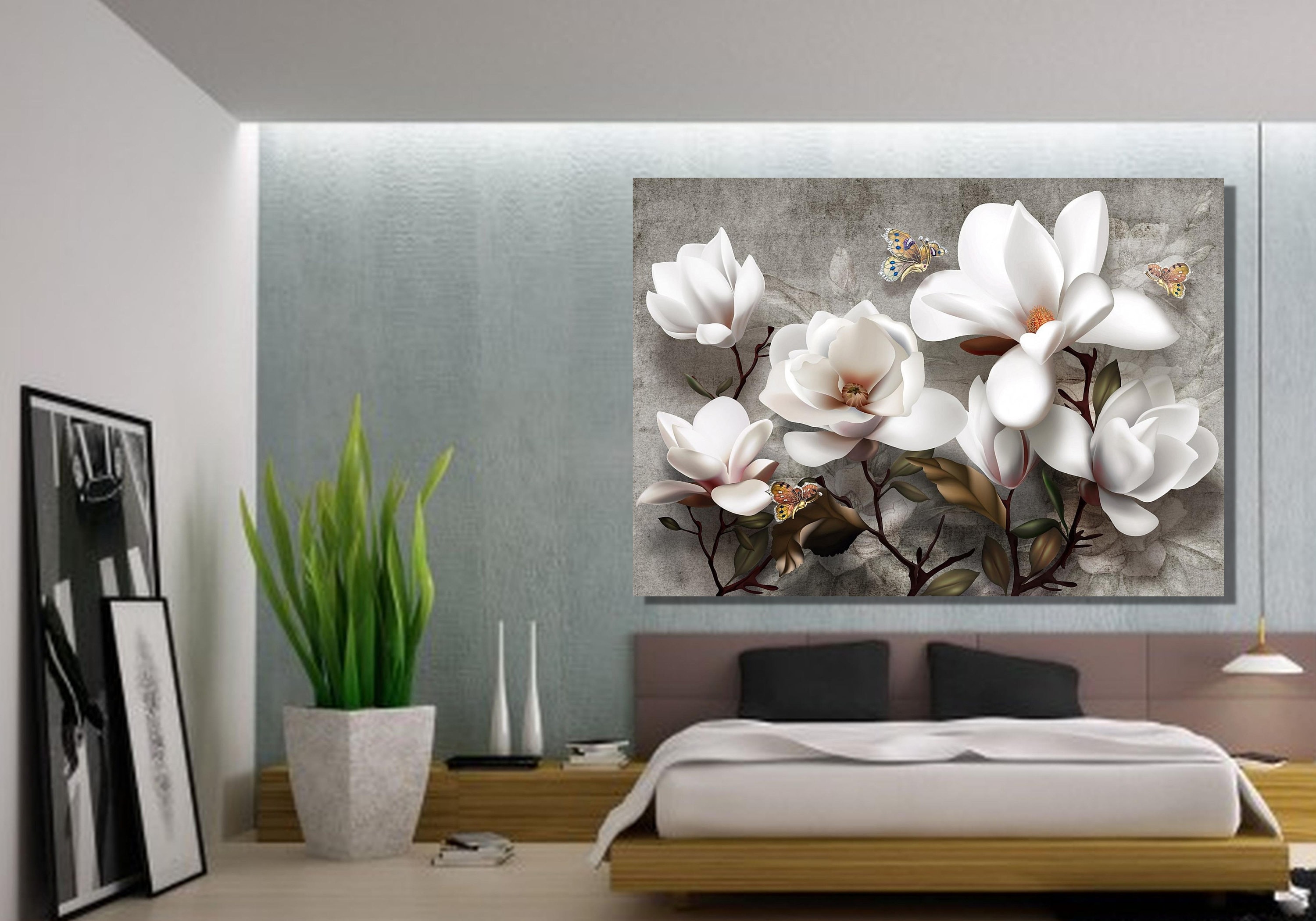 White Magnolia Painting Art, Magnolia Canvas Print, Botanical Canvas ...