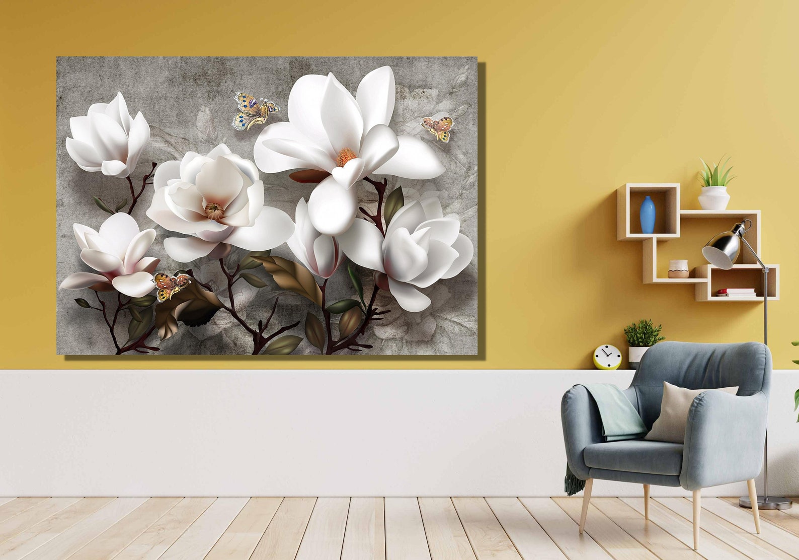 White Magnolia Painting Art, Magnolia Canvas Print, Botanical Canvas ...