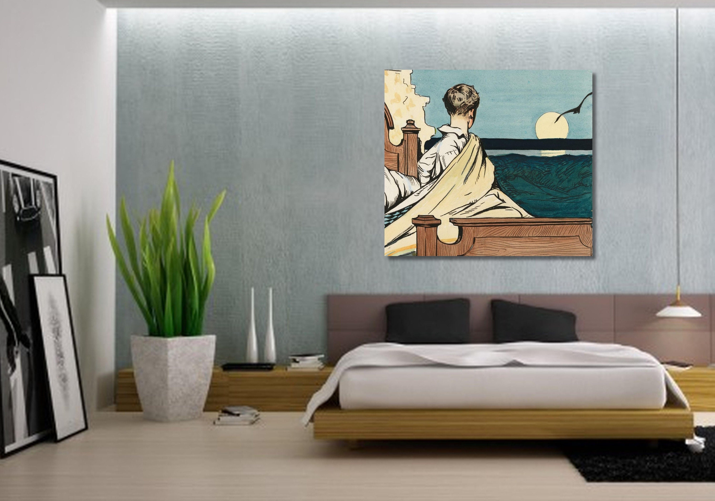 Edward Hopper Boy and Moon 1906 1907 Canvas Gallery Wrapped Wall Arts ...