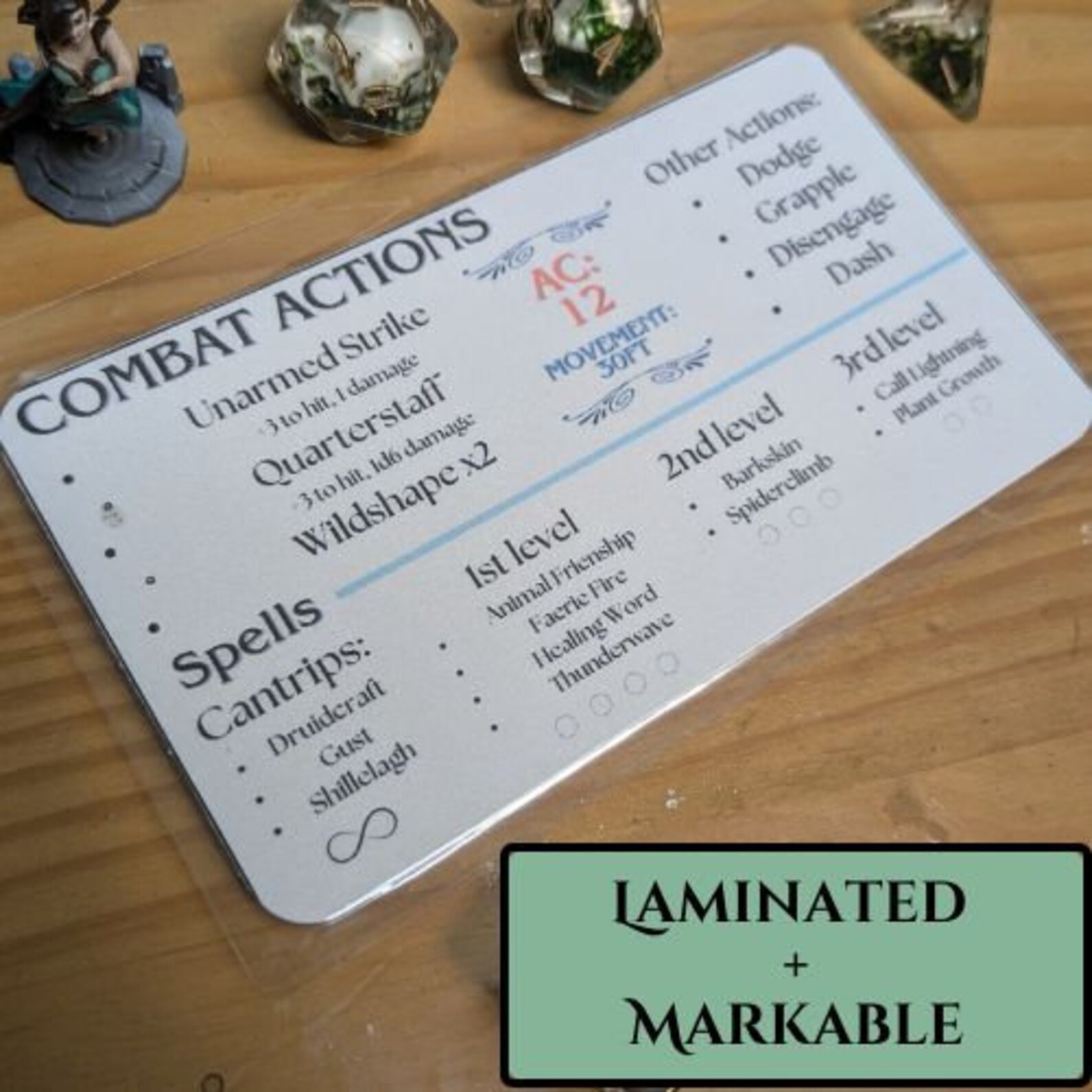 Customizable D&D Character Reference Cards laminated 5x7 Declutter ...