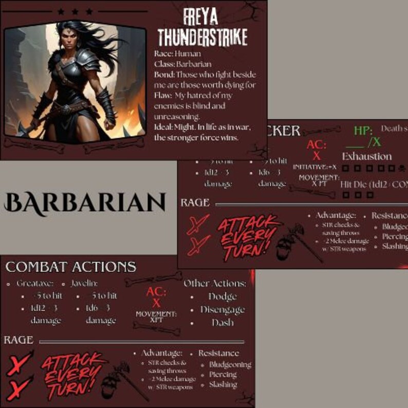 Customizable D&D Character Reference Cards laminated 5x7 Declutter ...