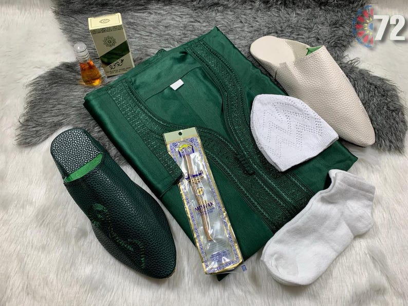 Moroccan Gandoura Slippers balgha Prayer Hat White Socks Miswak Oud ...