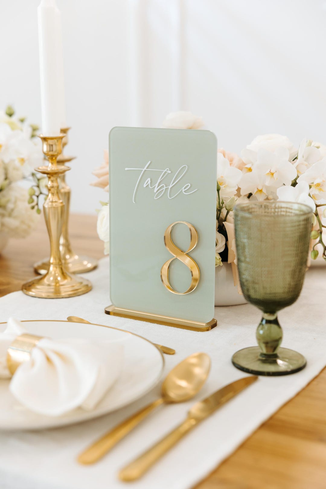 Sage Green Table Number - Gold Mirror Acrylic Numbers - 6x9 Elegant ...