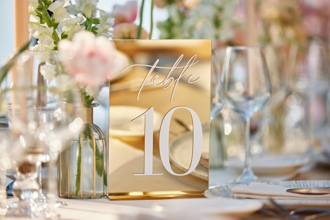 Gold Mirror Acrylic Table Numbers - Wedding Table Numbers With Stands ...