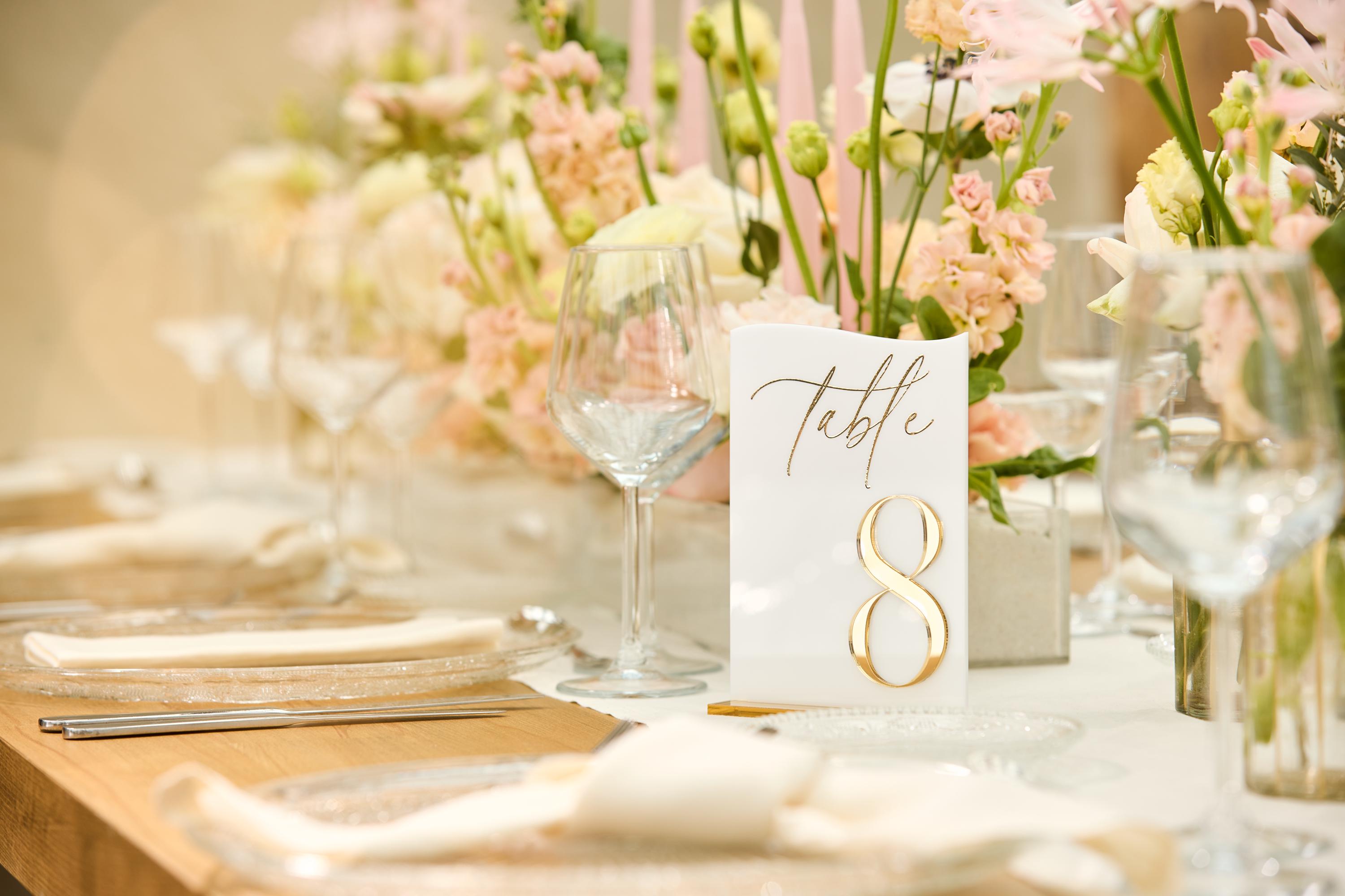 White Acrylic Table Numbers - Wedding Table Decor - 3D Gold Mirror ...