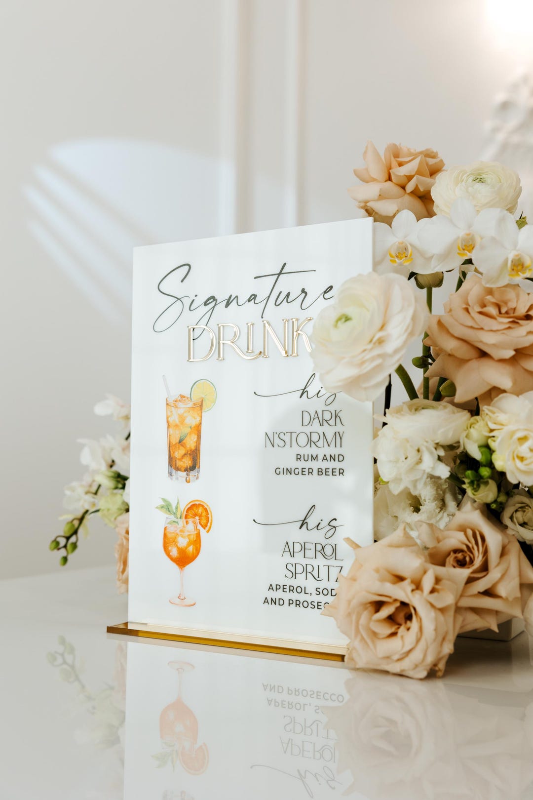 White Acrylic Bar Menu - Signature Cocktails Wedding Sign - 3D Gold ...