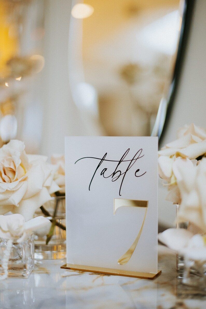 Wedding Table Numbers - Frosted Acrylic 3D Gold Mirror Table Numbers ...