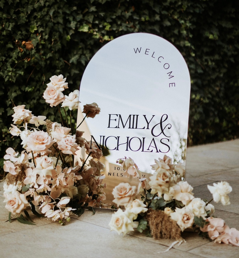 Arch Silver Mirror Wedding Welcome Sign - Wedding Entrance Sign ...