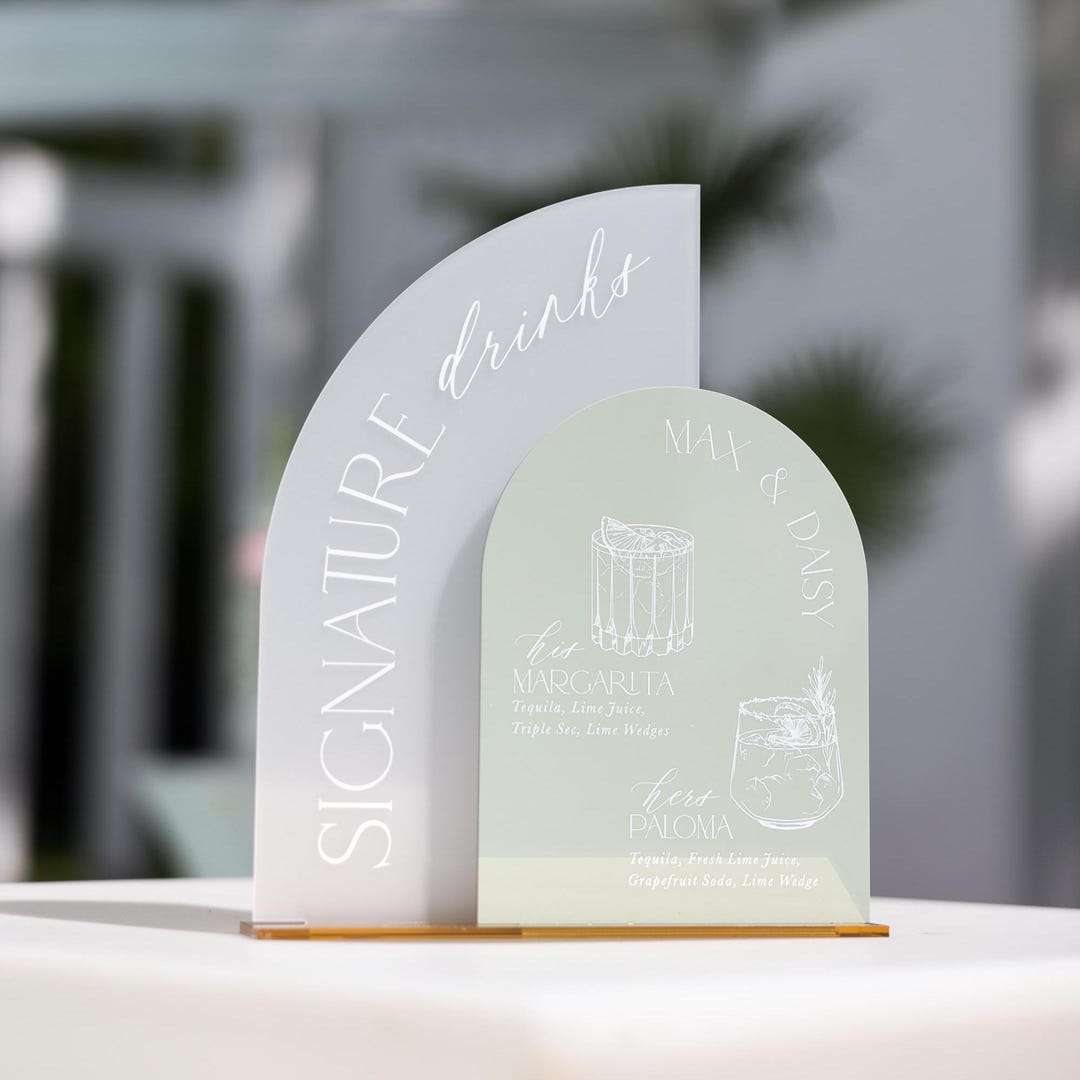 Wedding Bar Sign - Signature Drinks Acrylic Menu - Frosted and Sage ...
