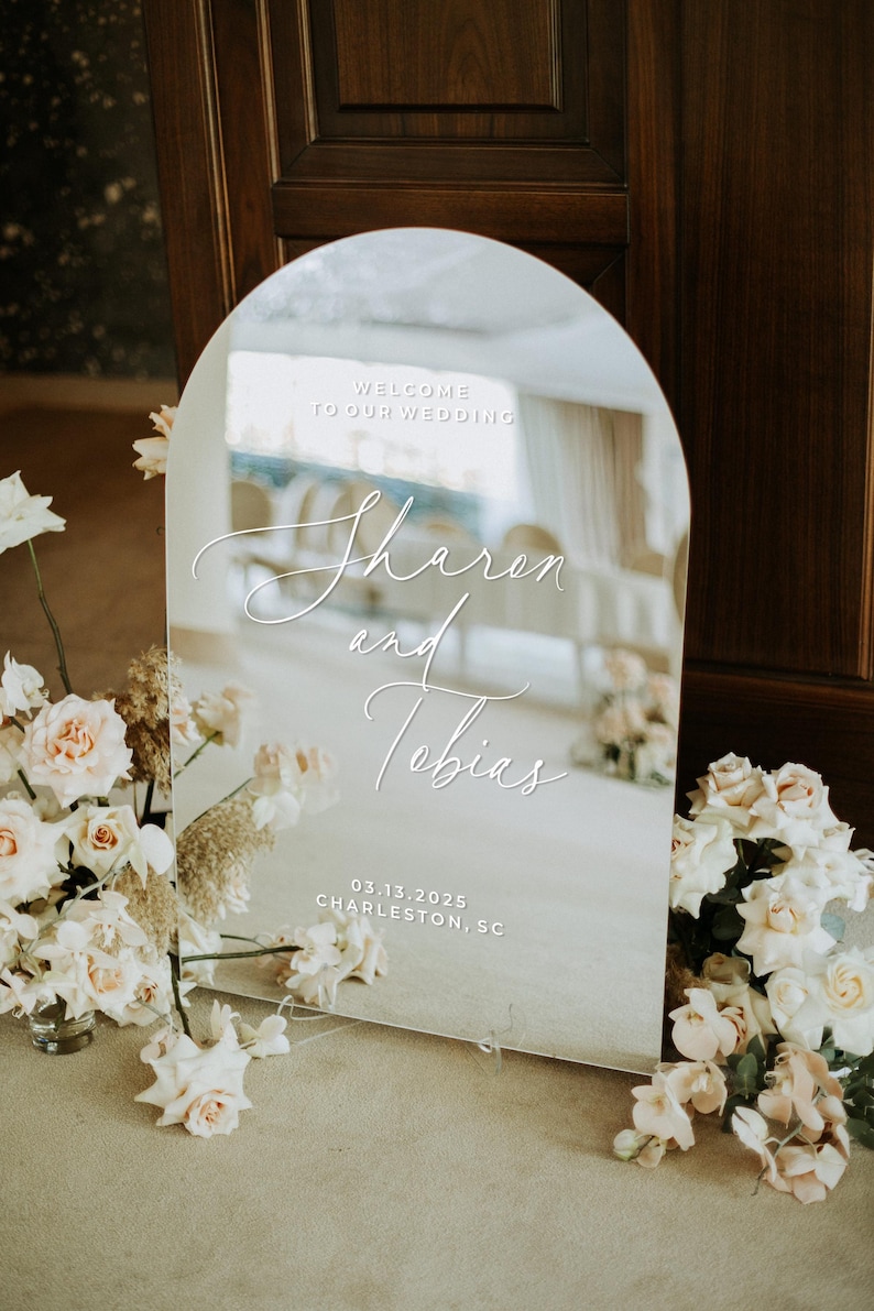 Arched Shape Welcome to Our Wedding Sign - Silver Mirror Acrylic ...