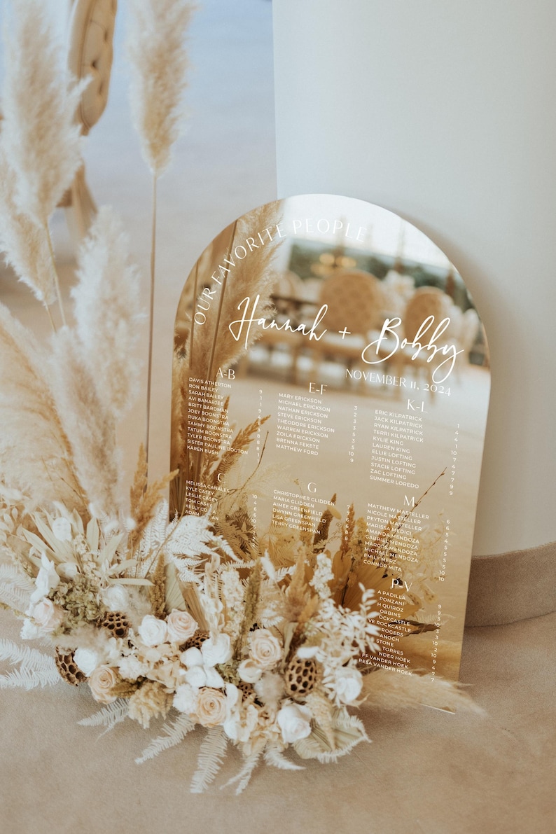Arch Seating Chart Alphabetical Order - Gold Mirror Acrylic - Wedding ...