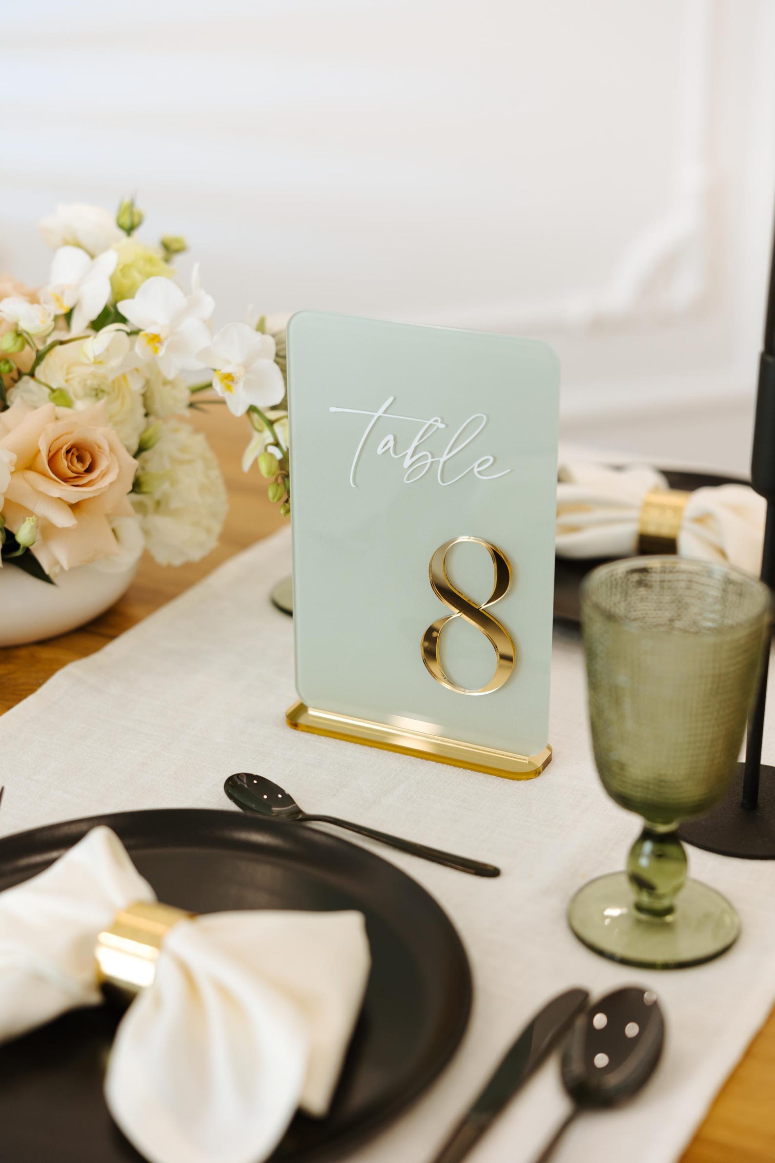 Sage Green Table Number - Gold Mirror Acrylic Numbers - 6x9 Elegant ...