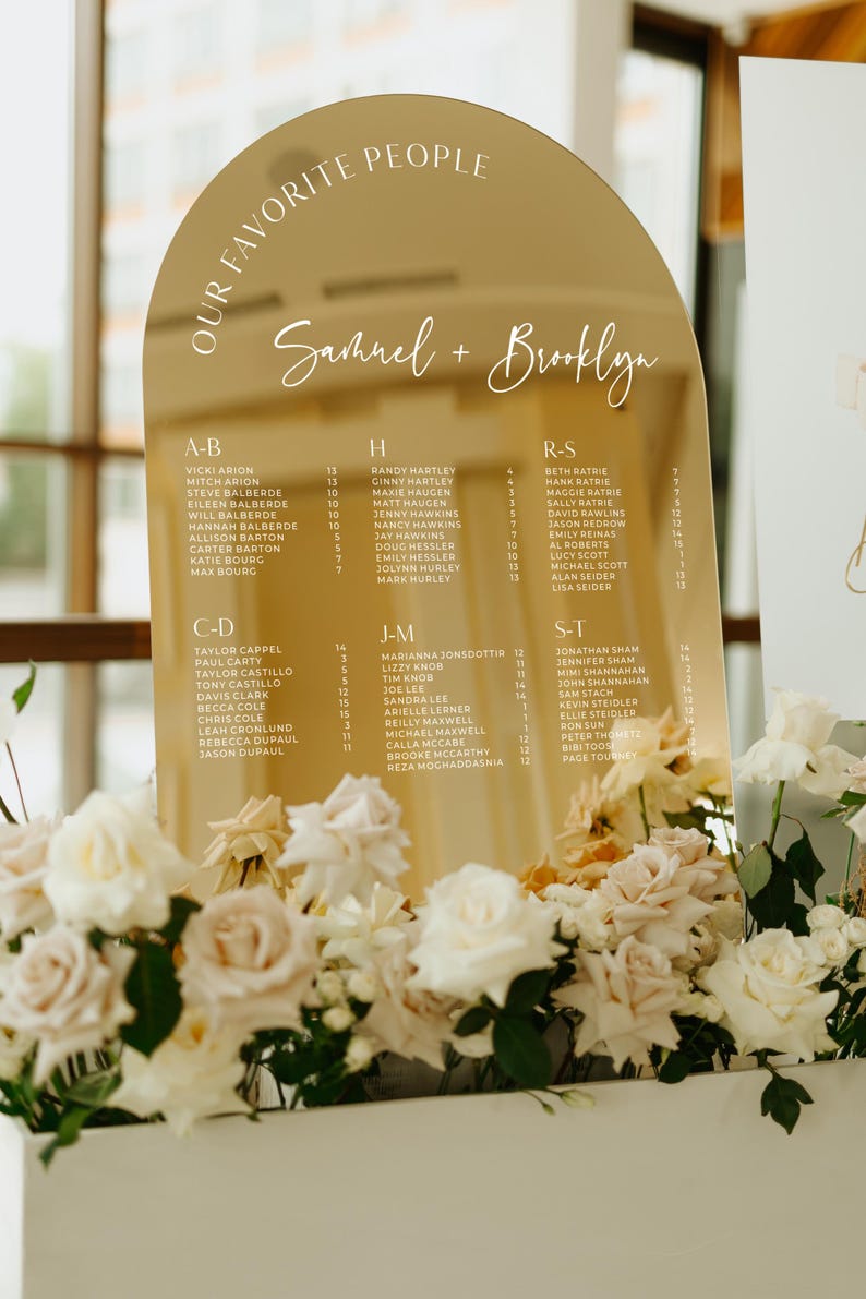Arch Seating Chart Alphabetical Order - Gold Mirror Acrylic - Wedding ...