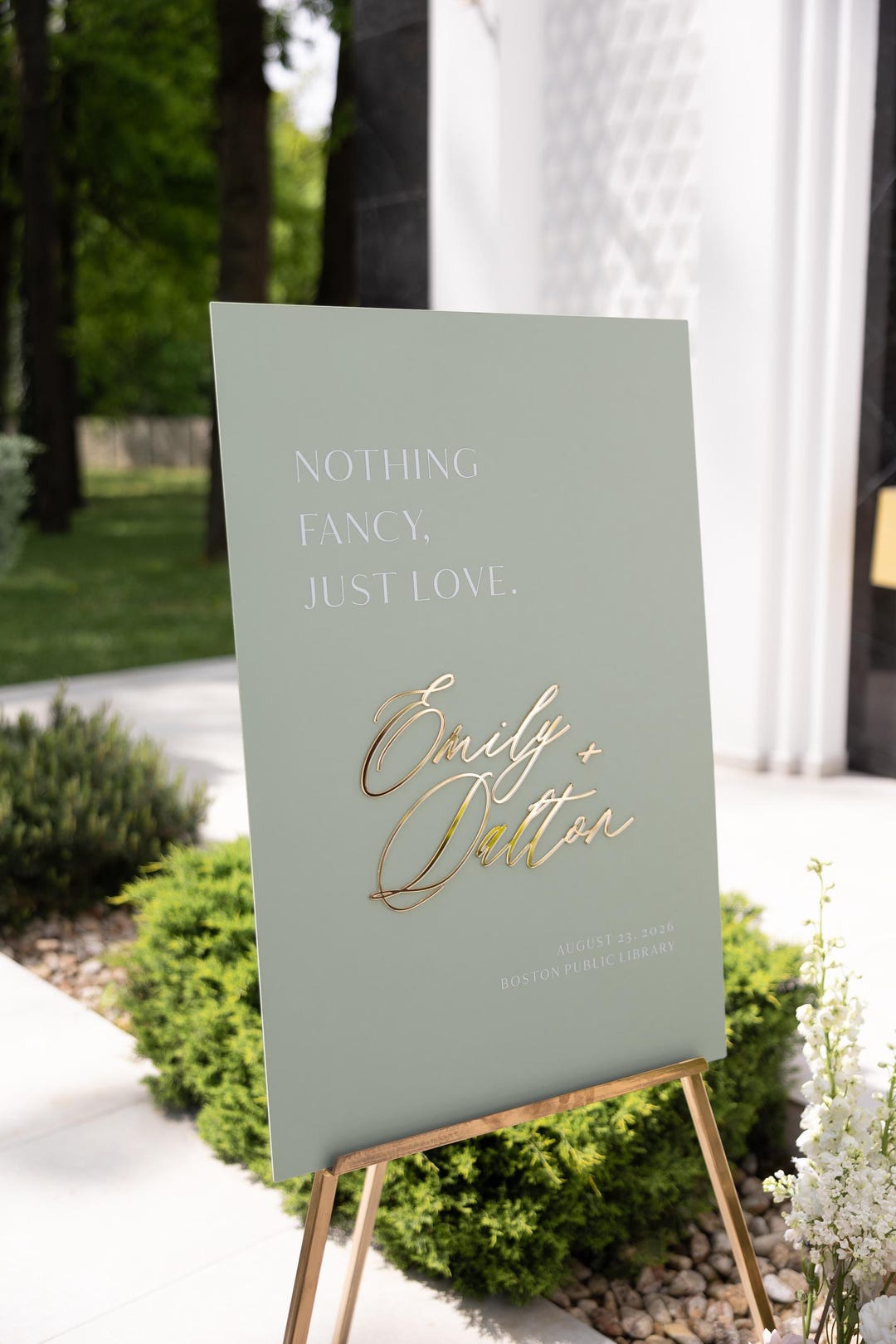 Wedding Signage - Sage Green Acrylic Wedding Sign With 3D Gold Mirror ...