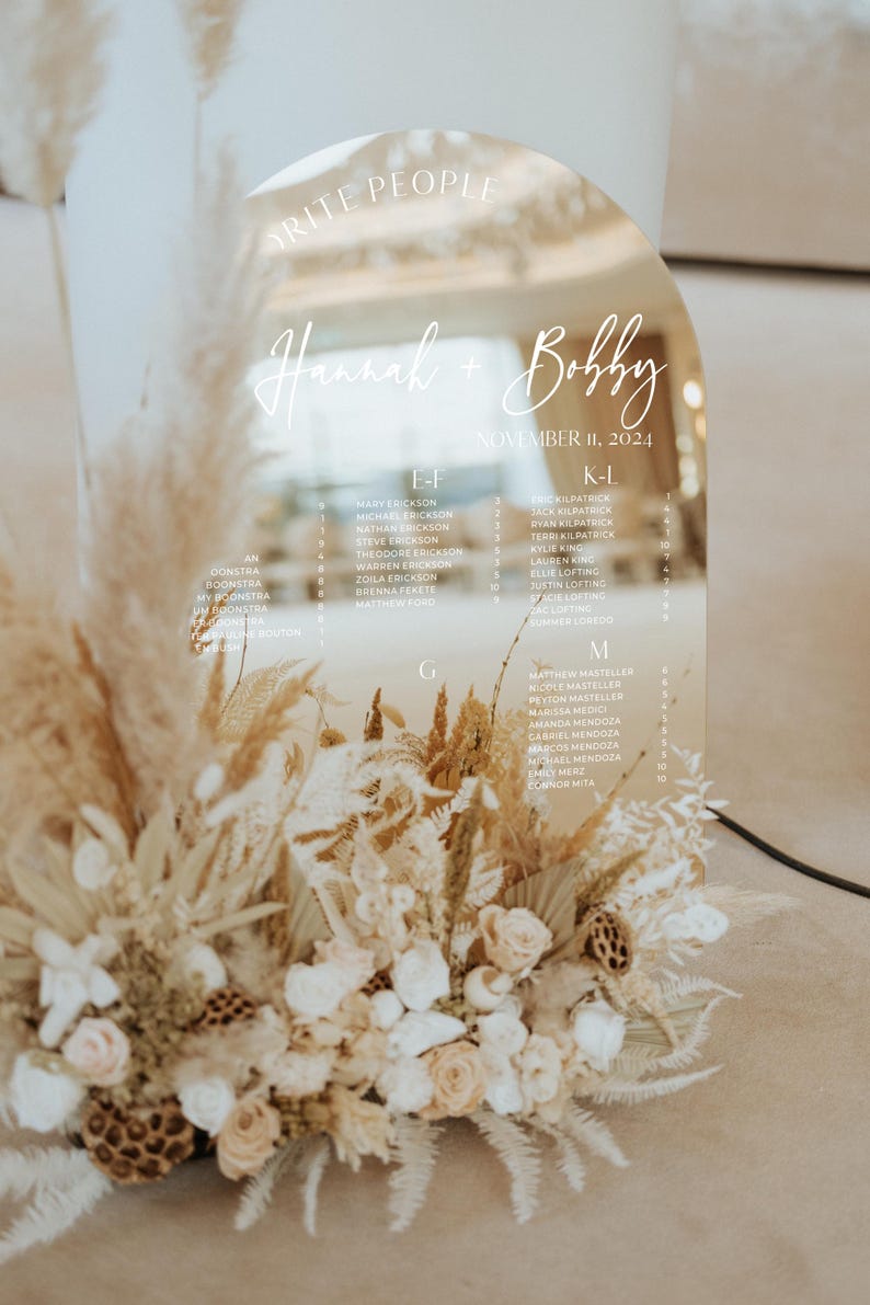 Arch Seating Chart Alphabetical Order - Gold Mirror Acrylic - Wedding ...