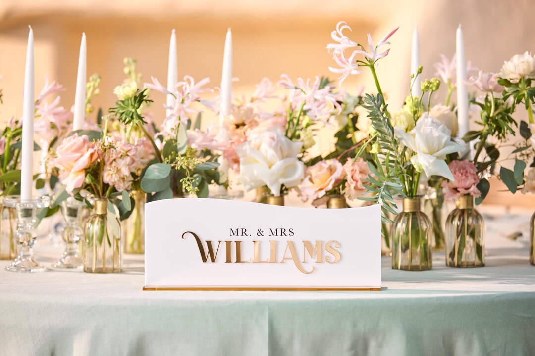 White Acrylic Wedding Head Table Sign - Mr and Mrs Table Sign - Custom ...