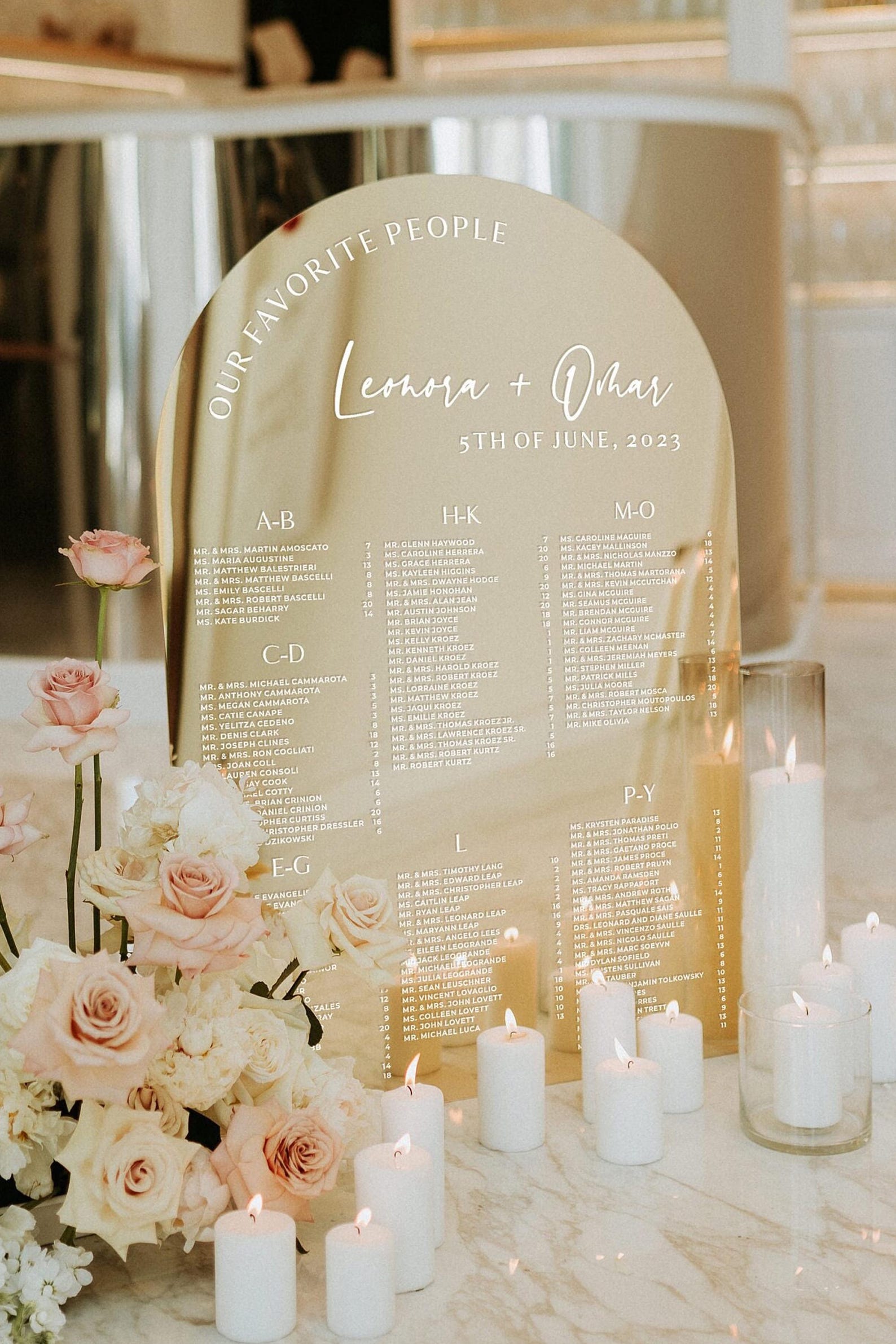 Arch Seating Chart Alphabetical Order - Gold Mirror Acrylic - Wedding ...