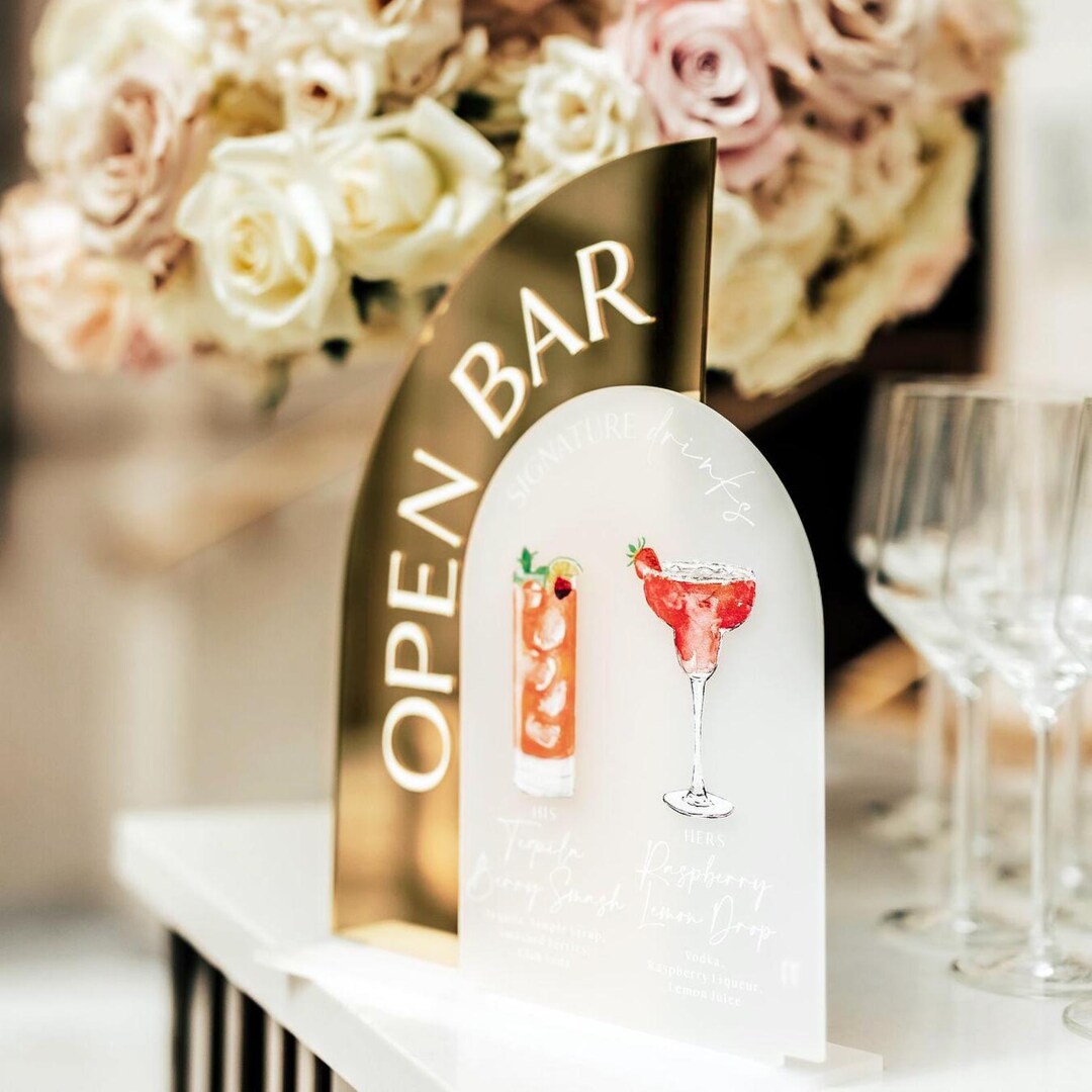 Arch Gold Mirror Bar Sign - Wedding Bar Menu - Signature Drinks Sign ...
