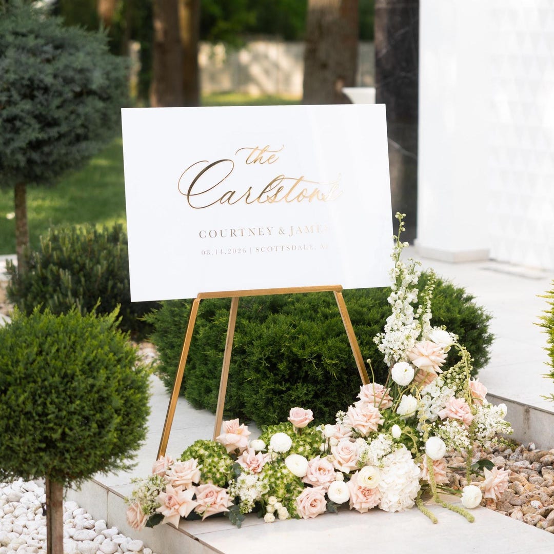 White Wedding Sign - 3D Gold Mirror Acrylic Welcome Sign - Wedding ...